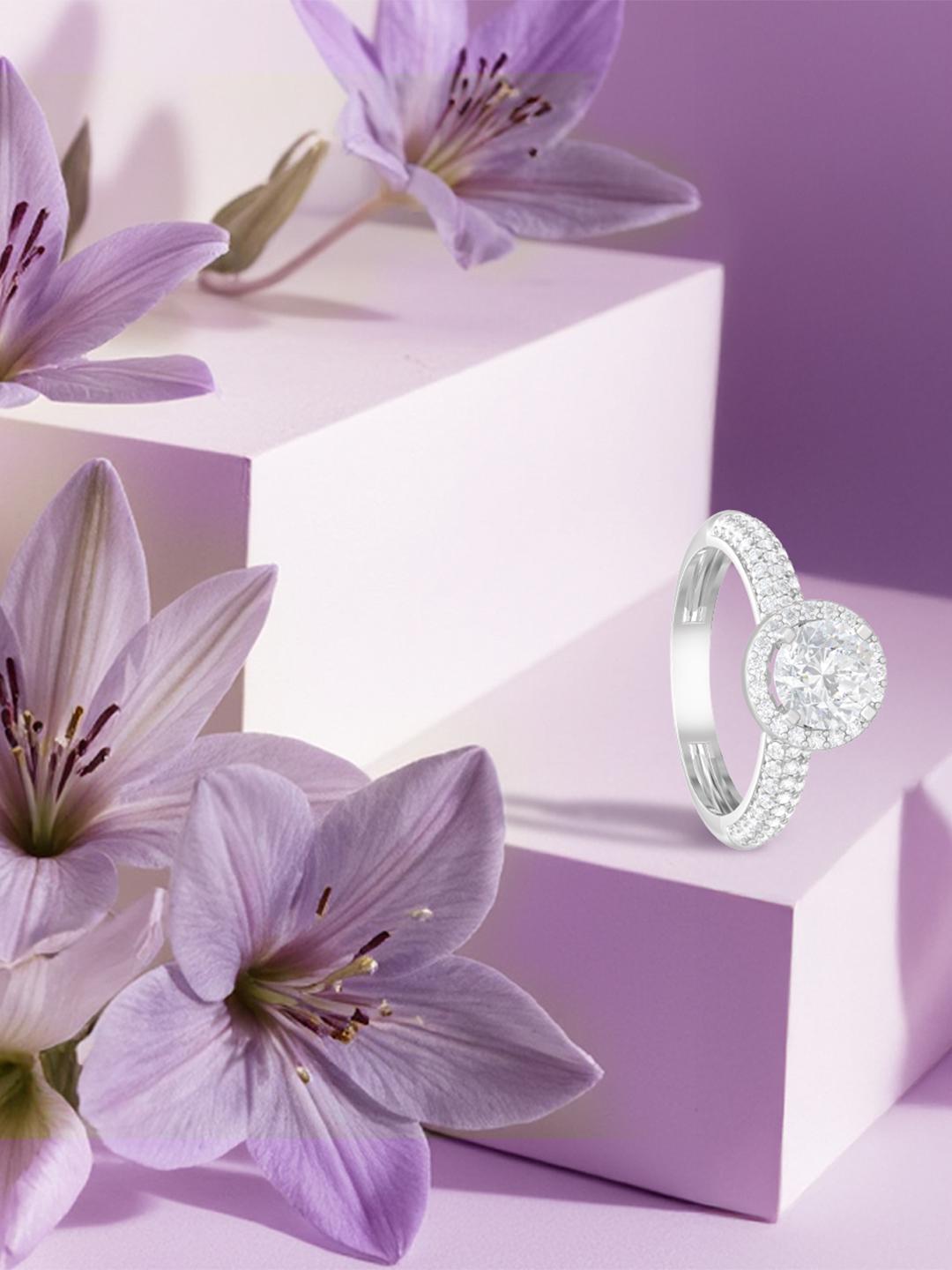 Buy ANAYRA 925 Sterling Silver White CZ Studded Finger Ring - Ring for ...
