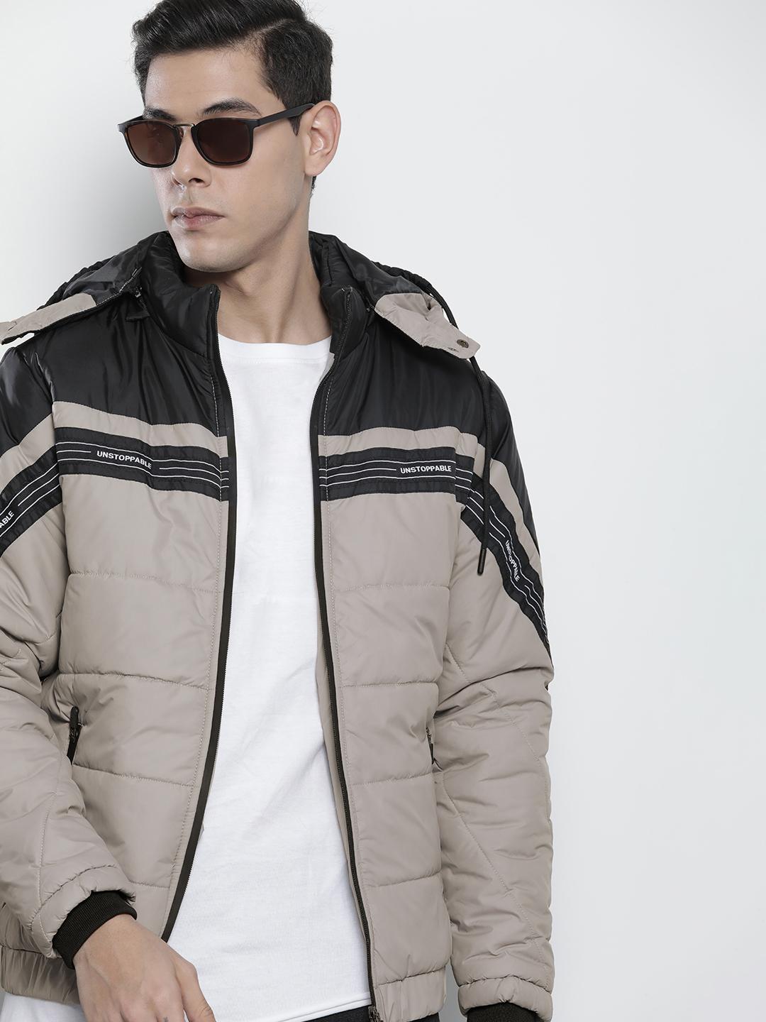 Buy The Indian Garage Co Men Colourblock Zip Front Hooded Puffer Jacket ...