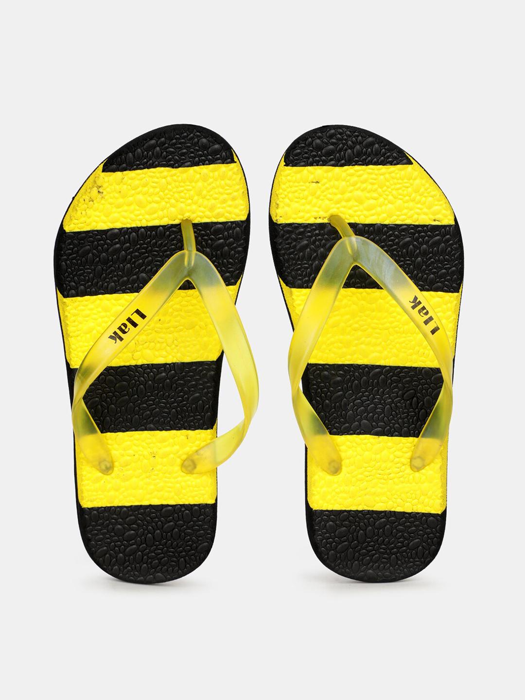 Buy Llak Jeans Men Yellow & Black Colourblocked Rubber Thong Flip Flops ...