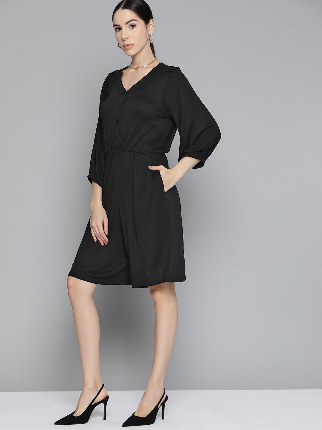 Buy Chemistry Women Black Solid Knee Length Knitted Jumpsuit - Jumpsuit ...