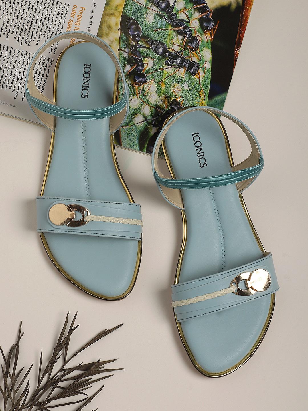 Buy ICONICS Women Blue Open Toe Flats - Flats for Women 19562728 | Myntra