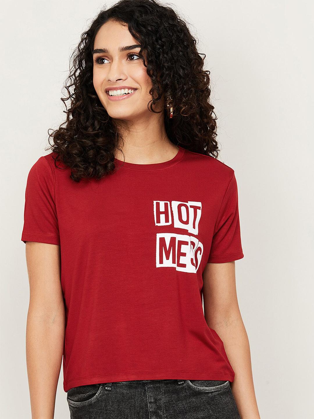 Buy Ginger By Lifestyle Red Typography Printed Top - Tops for Women ...