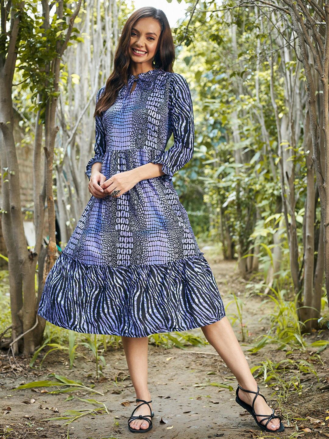 Buy Athena Purple Printed Midi Dress - Dresses for Women 19585316 | Myntra