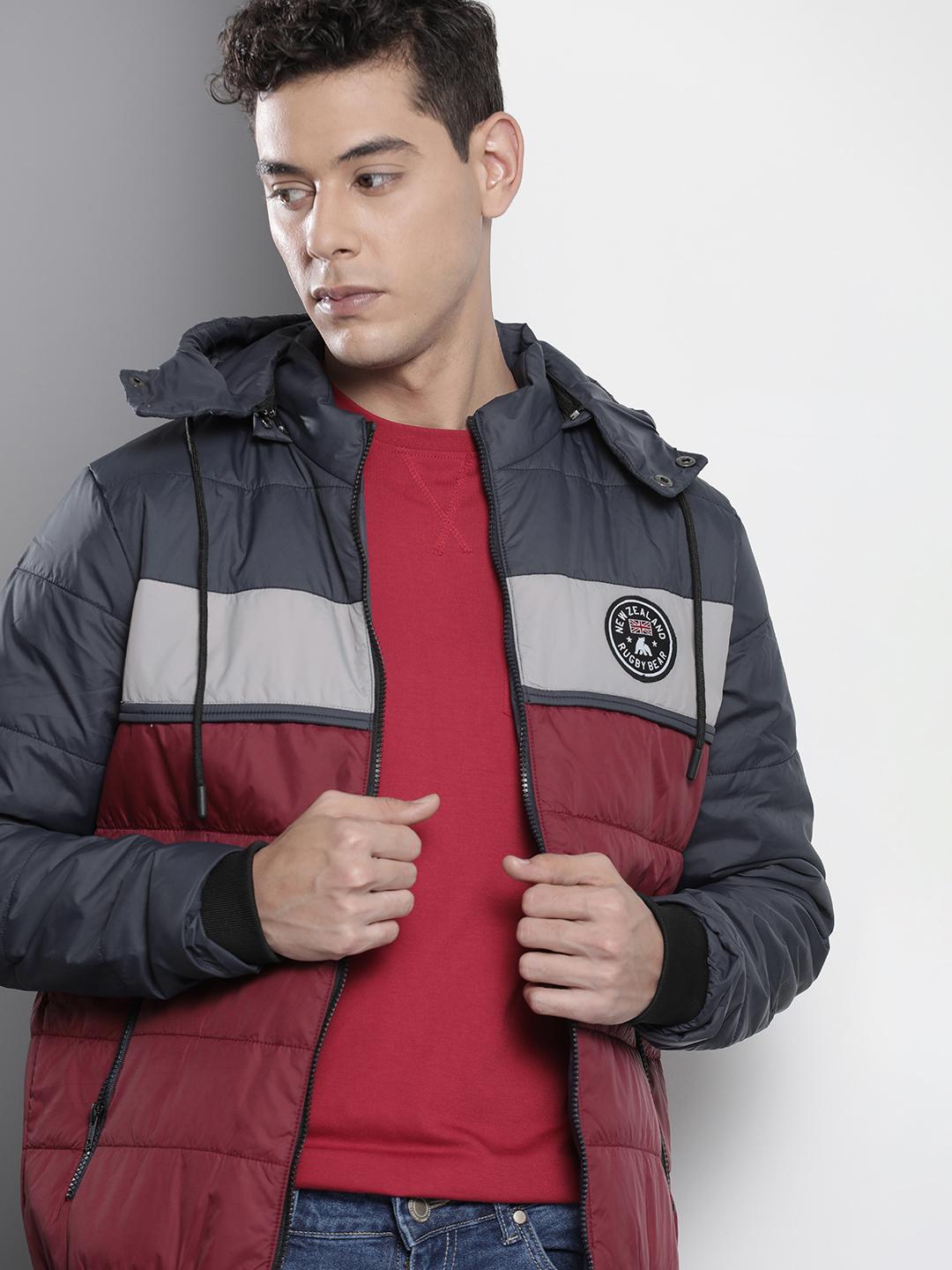 Buy The Indian Garage Co Men Colourblock Puffer Jacket With Detachable ...