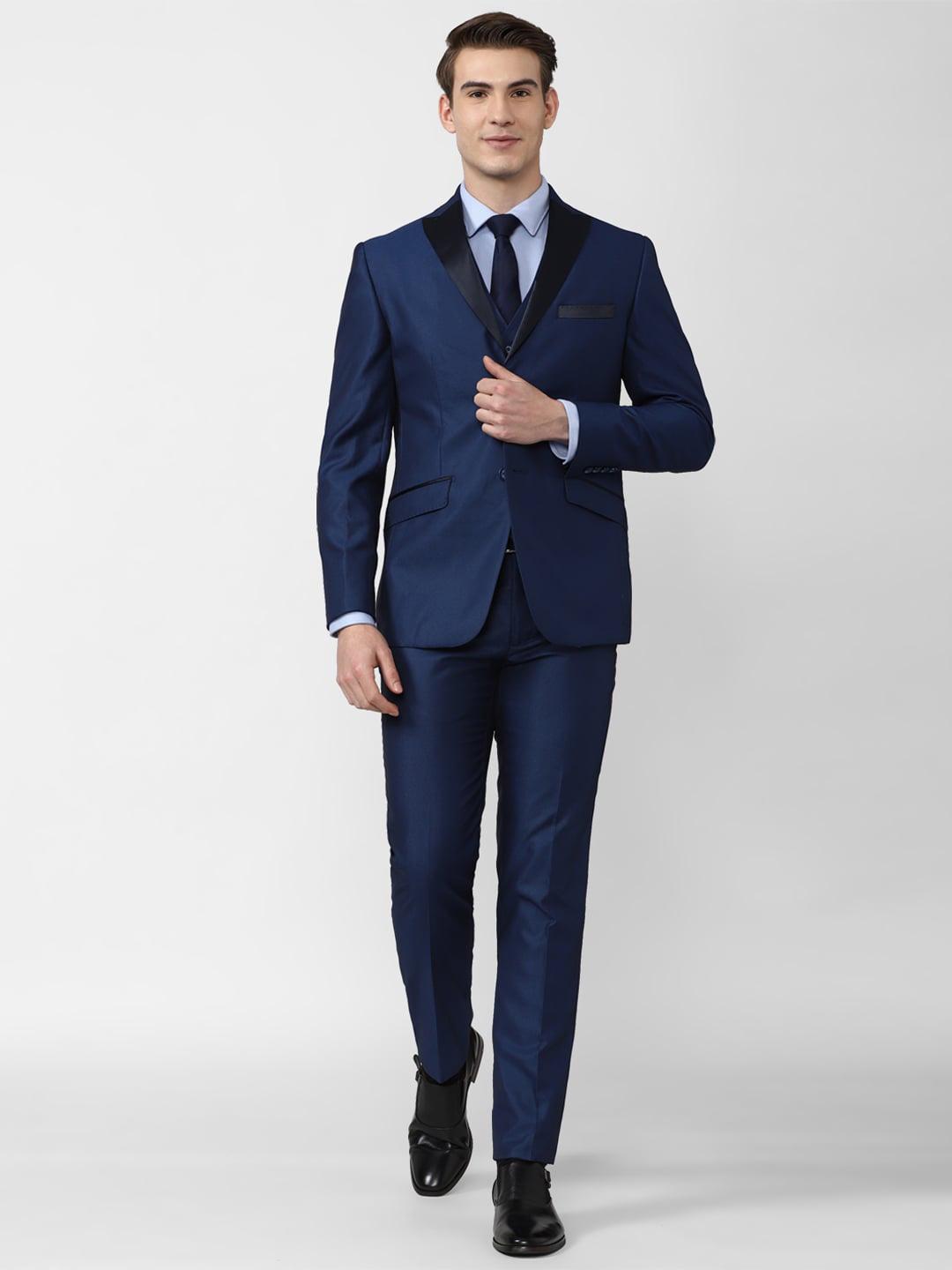 Buy Peter England Elite Men Navy Blue Solid Slim Fit Single Breasted ...