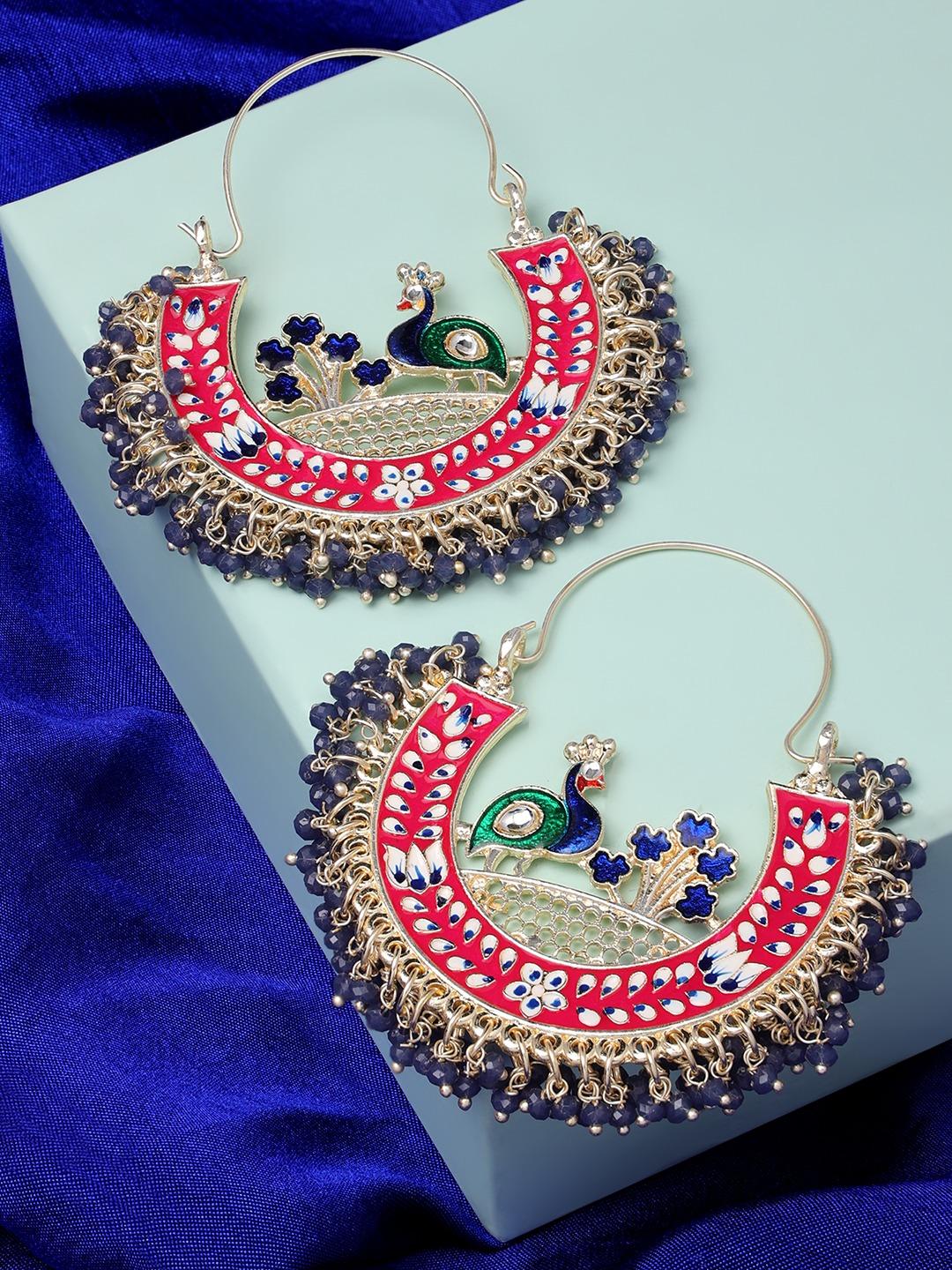 Buy Zaveri Pearls Blue & Maroon Classic Chandbalis Earrings - Earrings ...