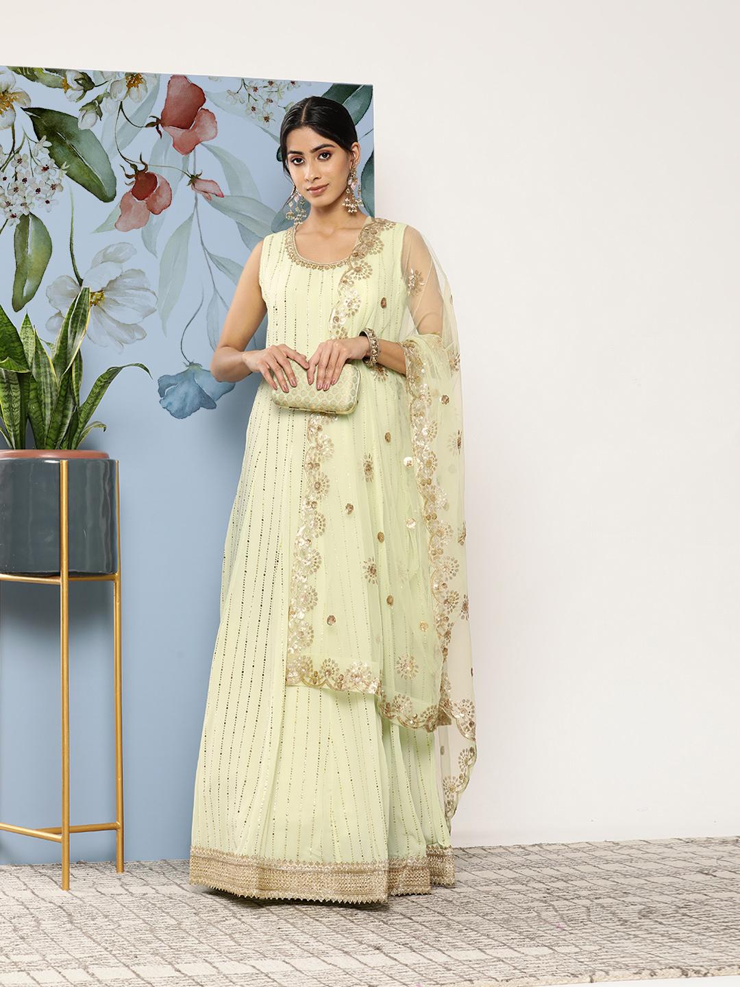 Buy SAARYA Woman Ethnic Motifs Georgette Ethnic Maxi Dress With Dupatta ...
