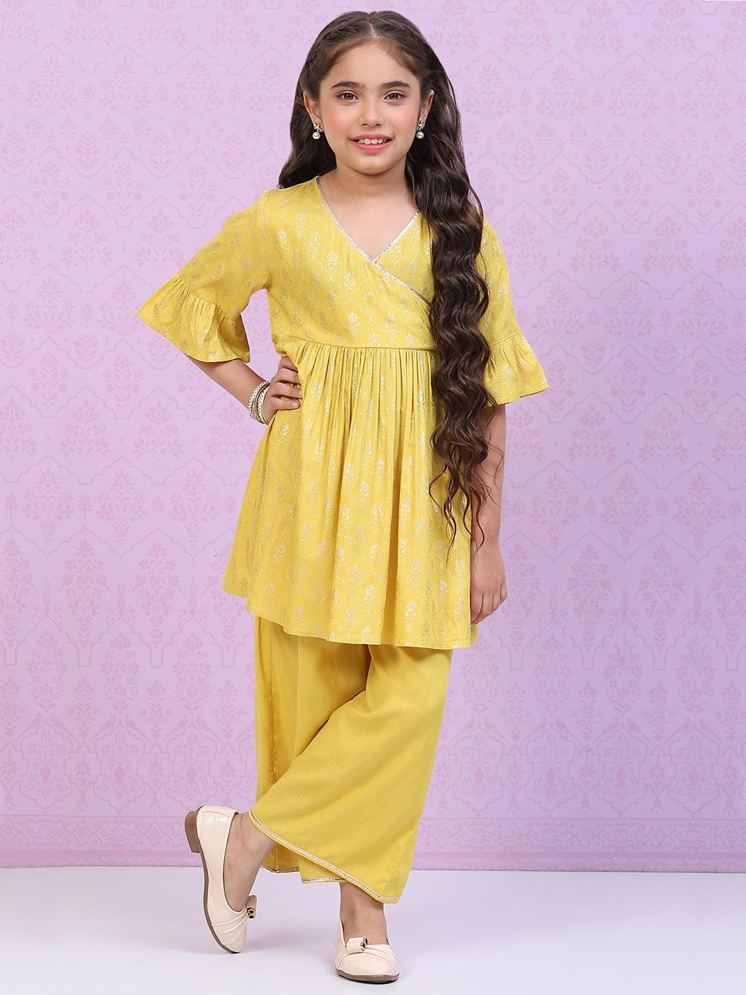 Buy Biba Girls Ethnic Motifs Printed Angrakha Gotta Patti Kurta With ...