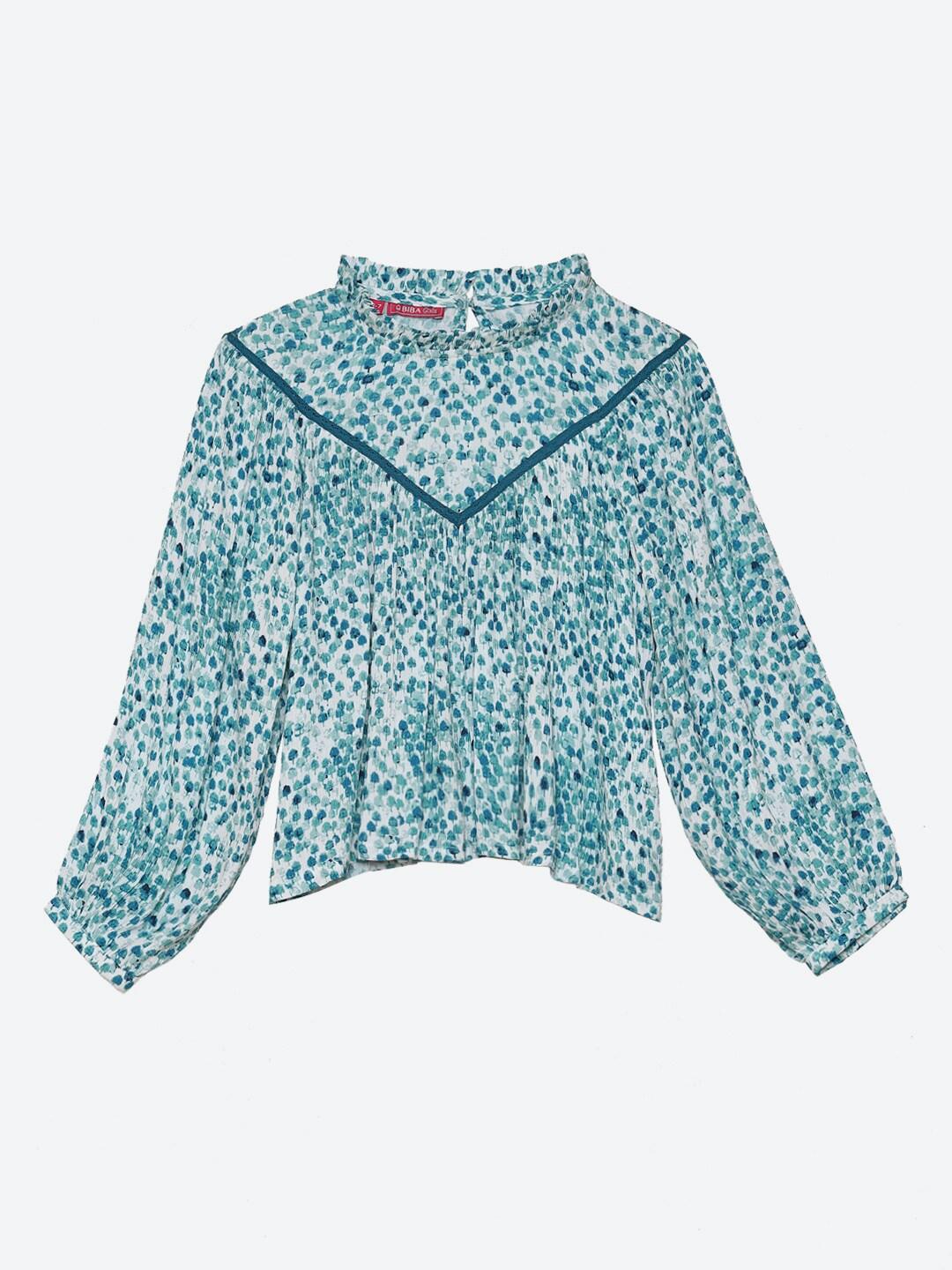 Buy Biba Girls Blue & White Ethnic Motif Puff Sleeves Print Top - Tops ...