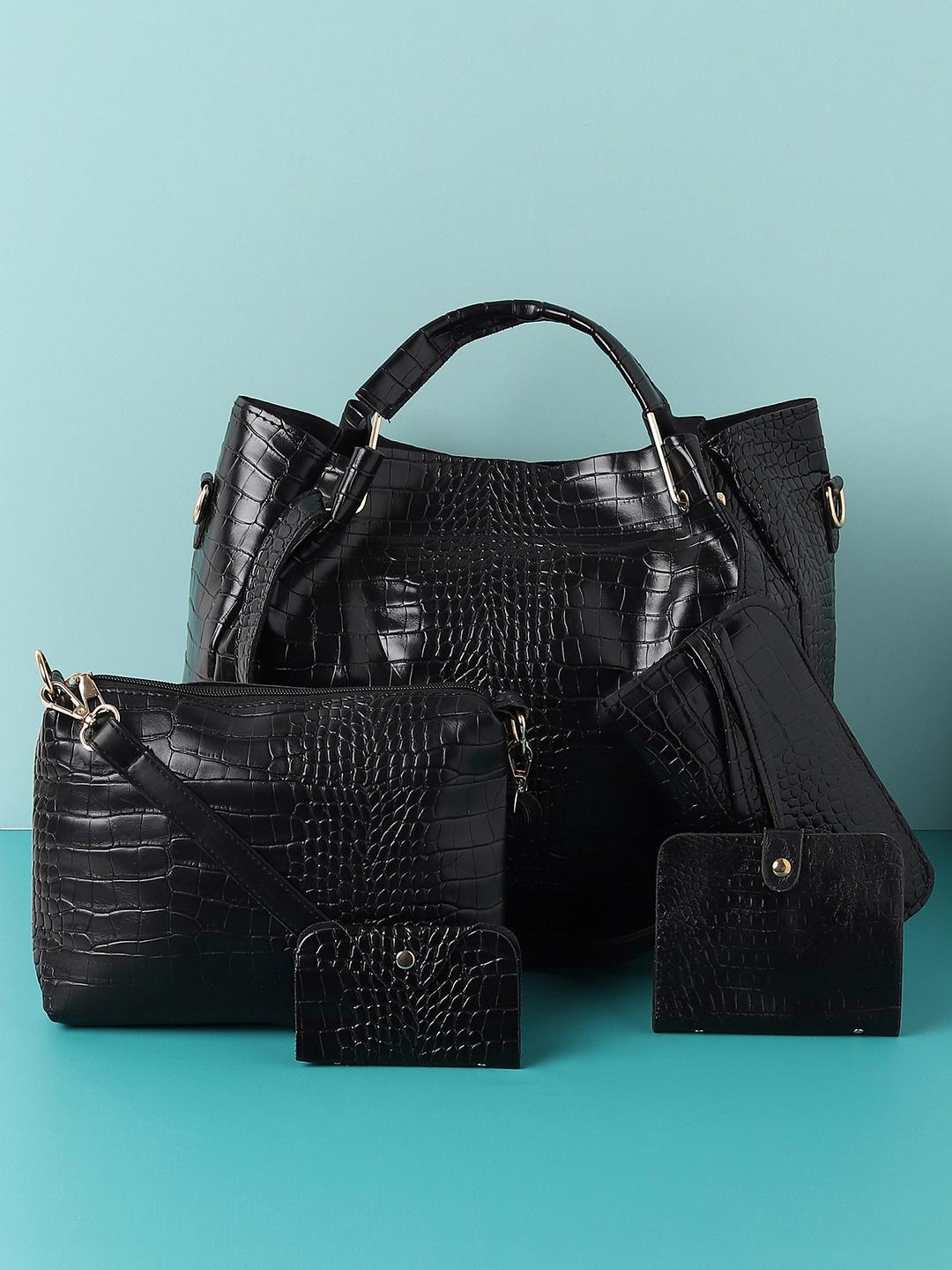 Buy HAUTE SAUCE Black PU Oversized Structured Handheld Bag Combo Of 4 ...