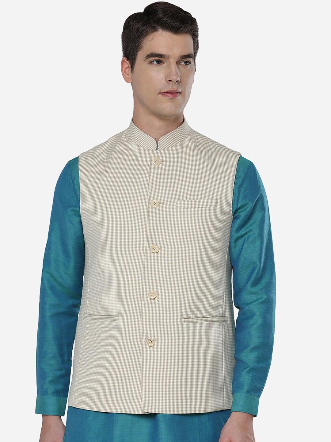 Buy JADE BLUE Men Khaki Solid Nehru Jacket - Jackets for Men 19642194 ...