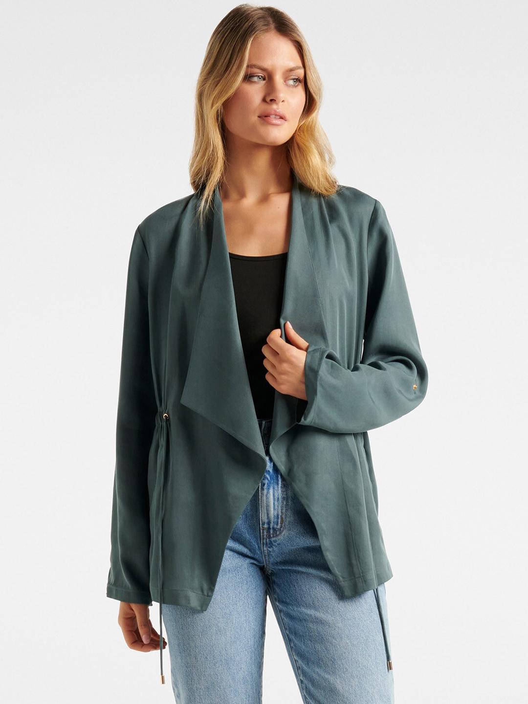 Buy Forever New Women Teal Open Front Lyocell Jacket - Jackets for ...