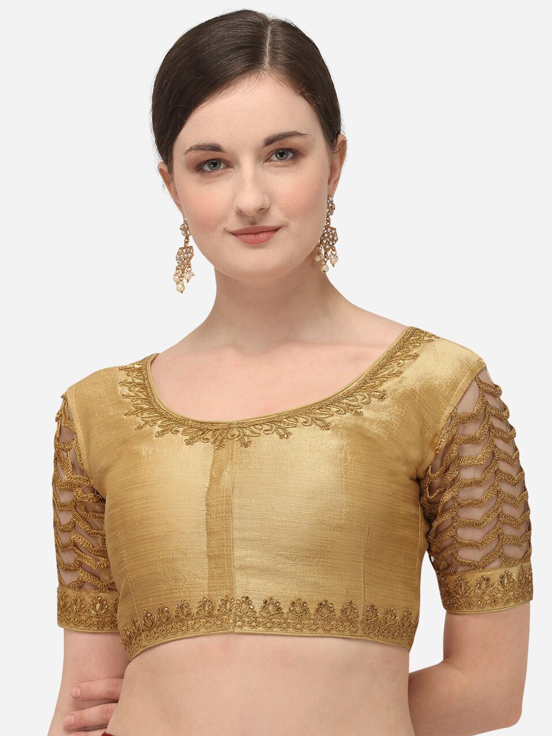 Buy Fab Dadu Women Beige & Gold Embroidered Phantom Silk Blouse - Saree ...
