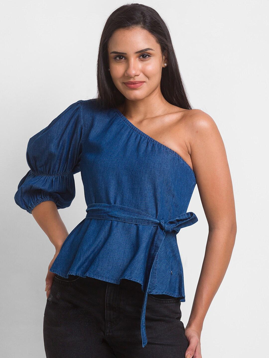 Buy SPYKAR Blue One Shoulder Denim Top - Tops for Women 19659586 | Myntra