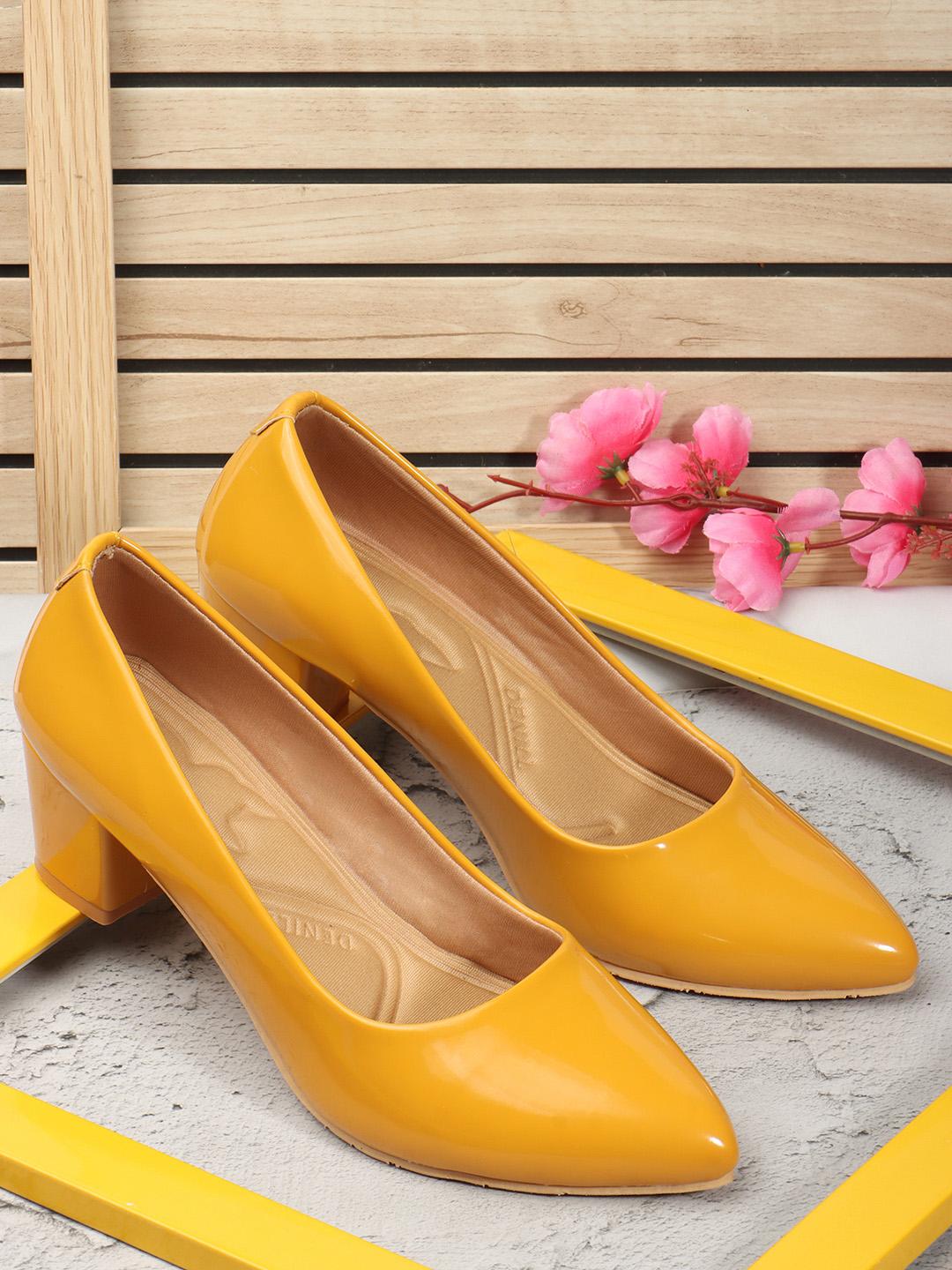 Buy Denill Mustard Block Pumps - Heels for Women 19673152 | Myntra
