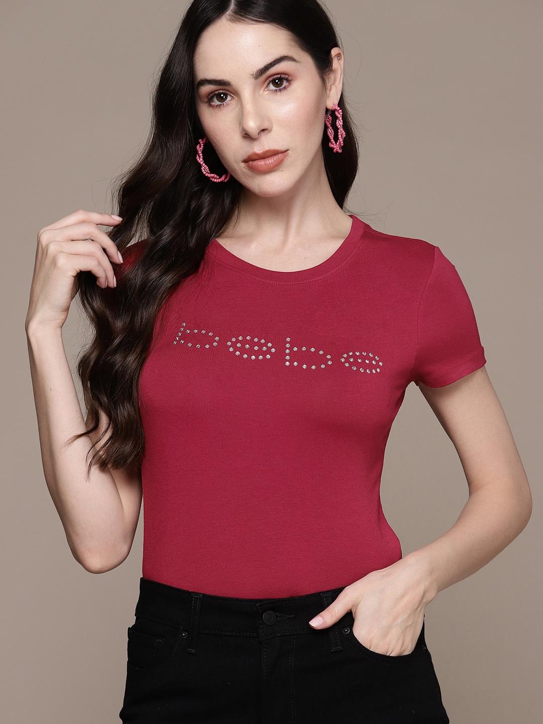 Buy Bebe Season Staples Brand Logo Embellished Fitted Top - Tops for ...