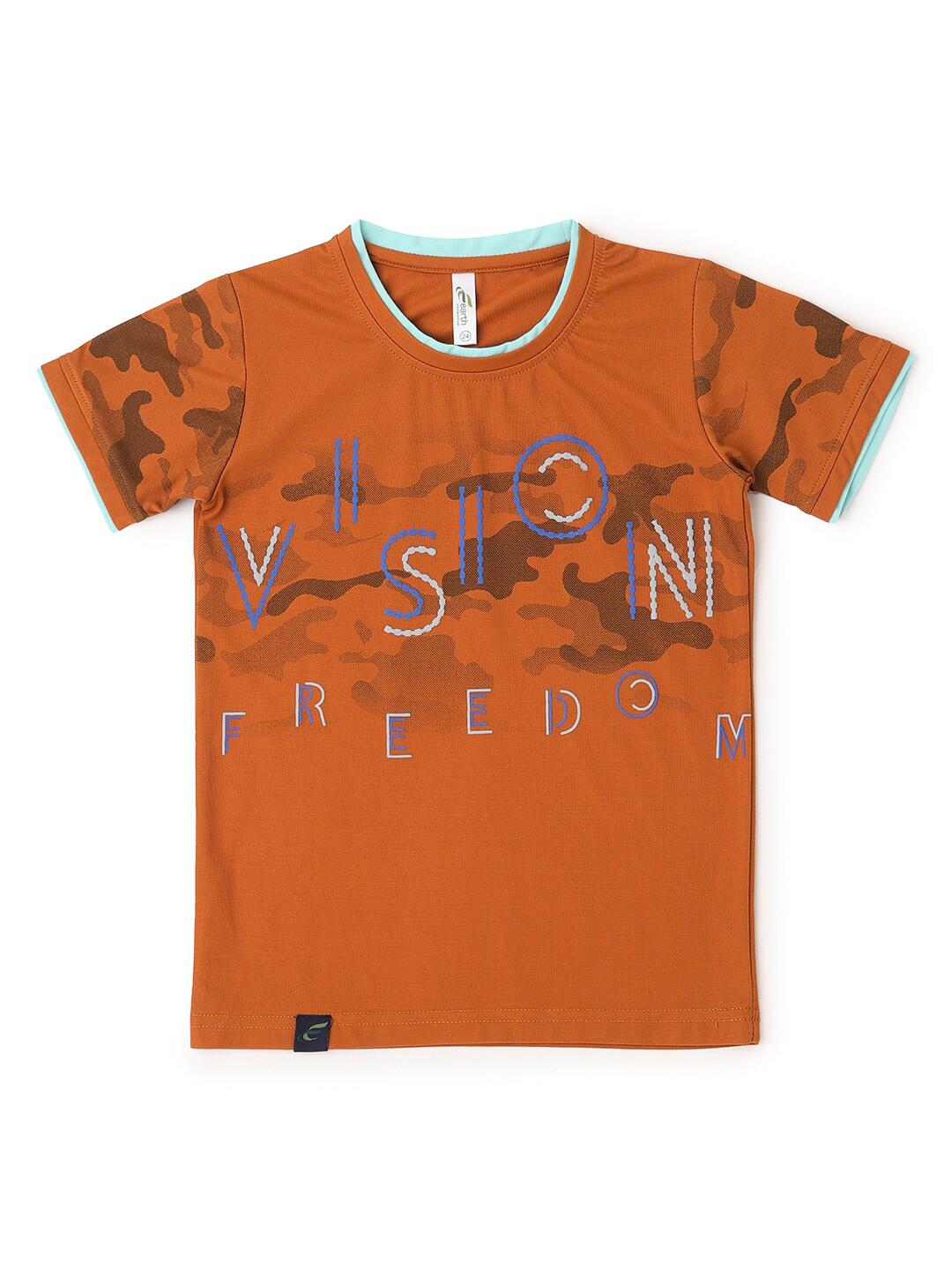 Buy Earth Conscious Boys Rust Typography Printed Applique T Shirt ...