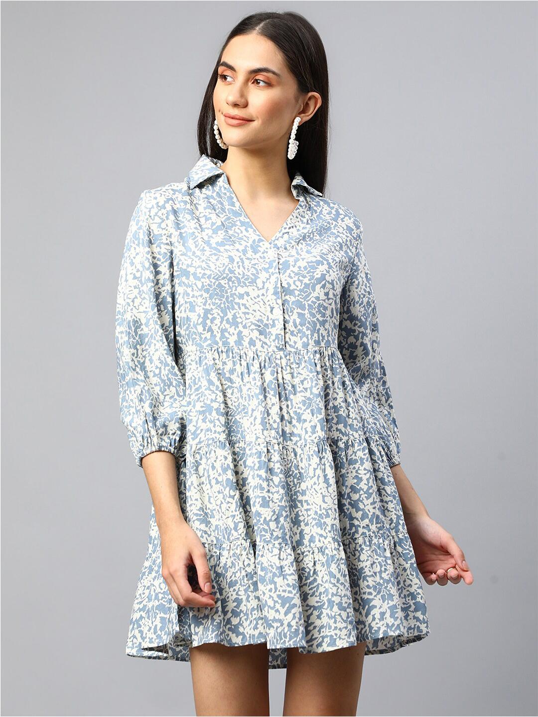 Buy Xpose Women Blue & White Printed Fit & Flare Dress - Dresses for ...