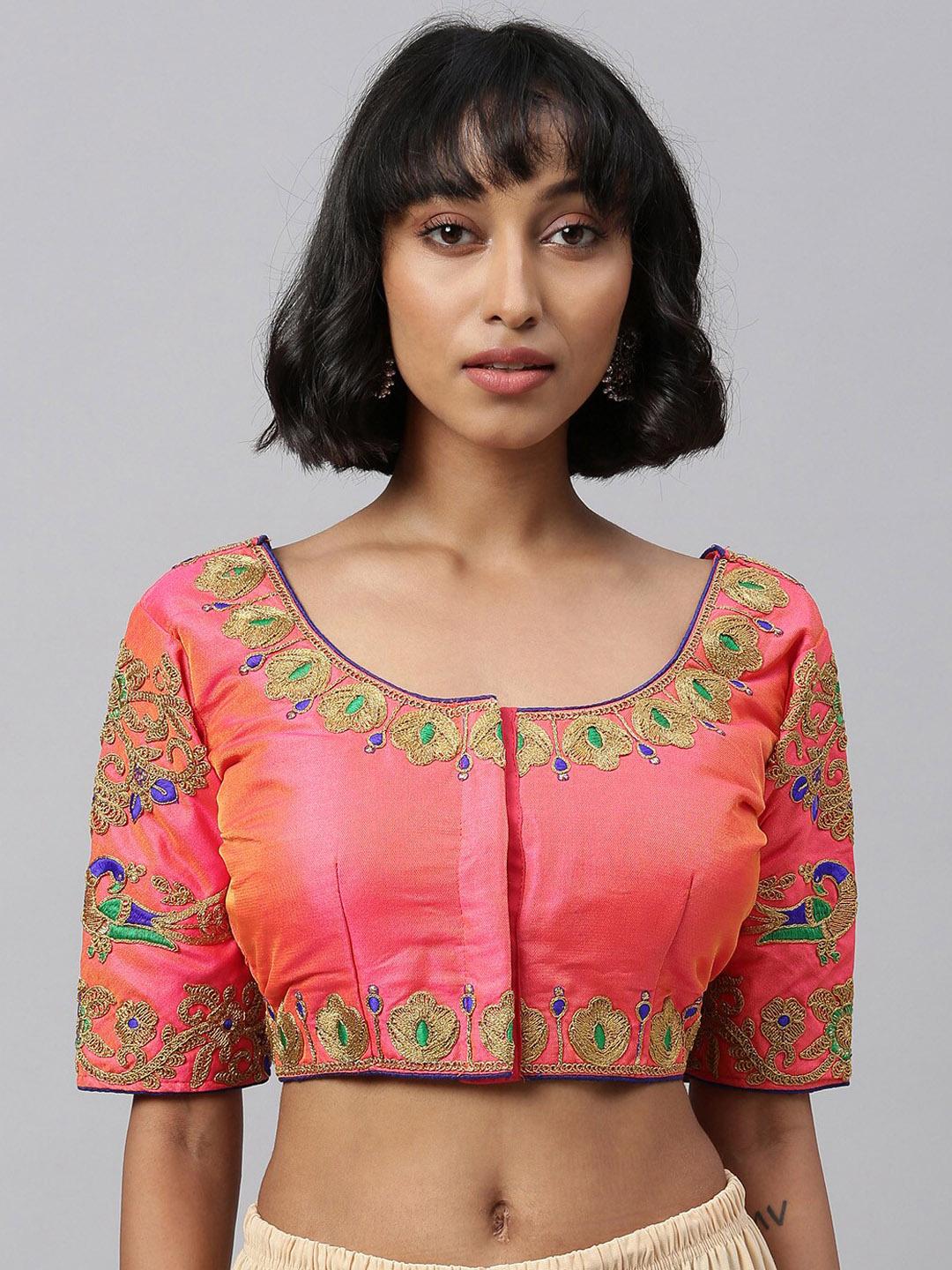 Buy Fab Dadu Pink Embroidered Saree Blouse - Saree Blouse for Women ...