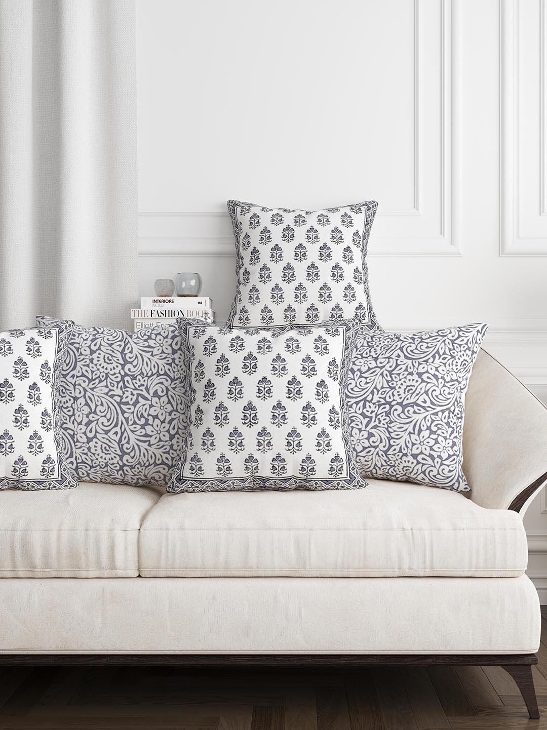 Buy BLOCKS OF INDIA Grey Ethnic Motifs Cotton 5 Piece Square Cushion ...