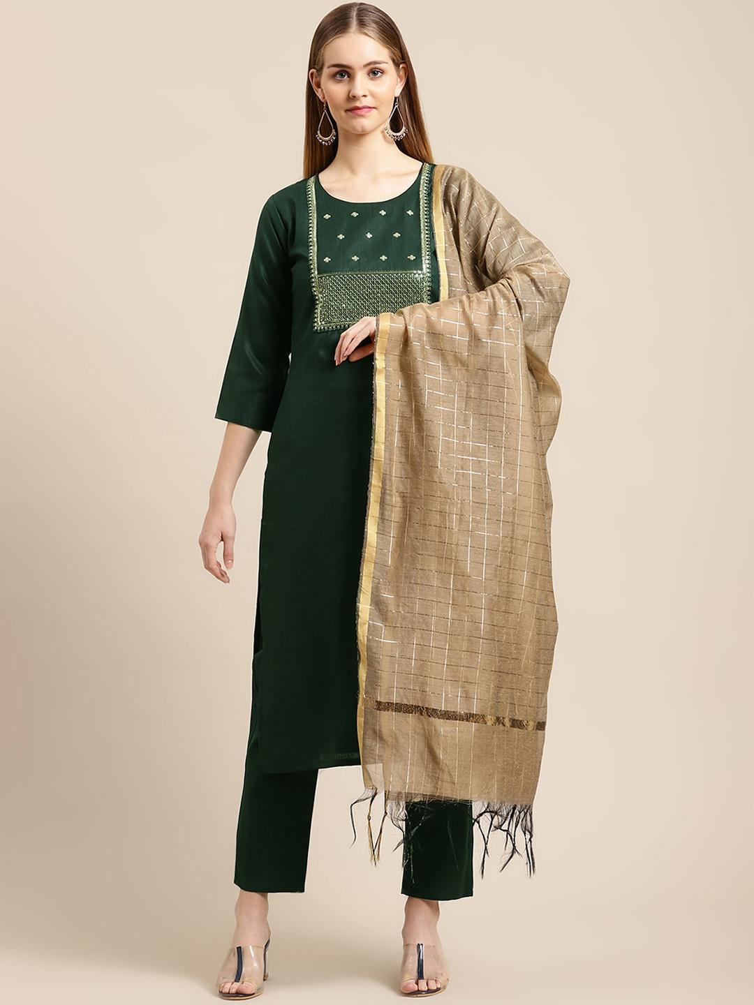 Buy GUNVANTI FAB Women Green Sequinned Kurti With Trousers & With ...