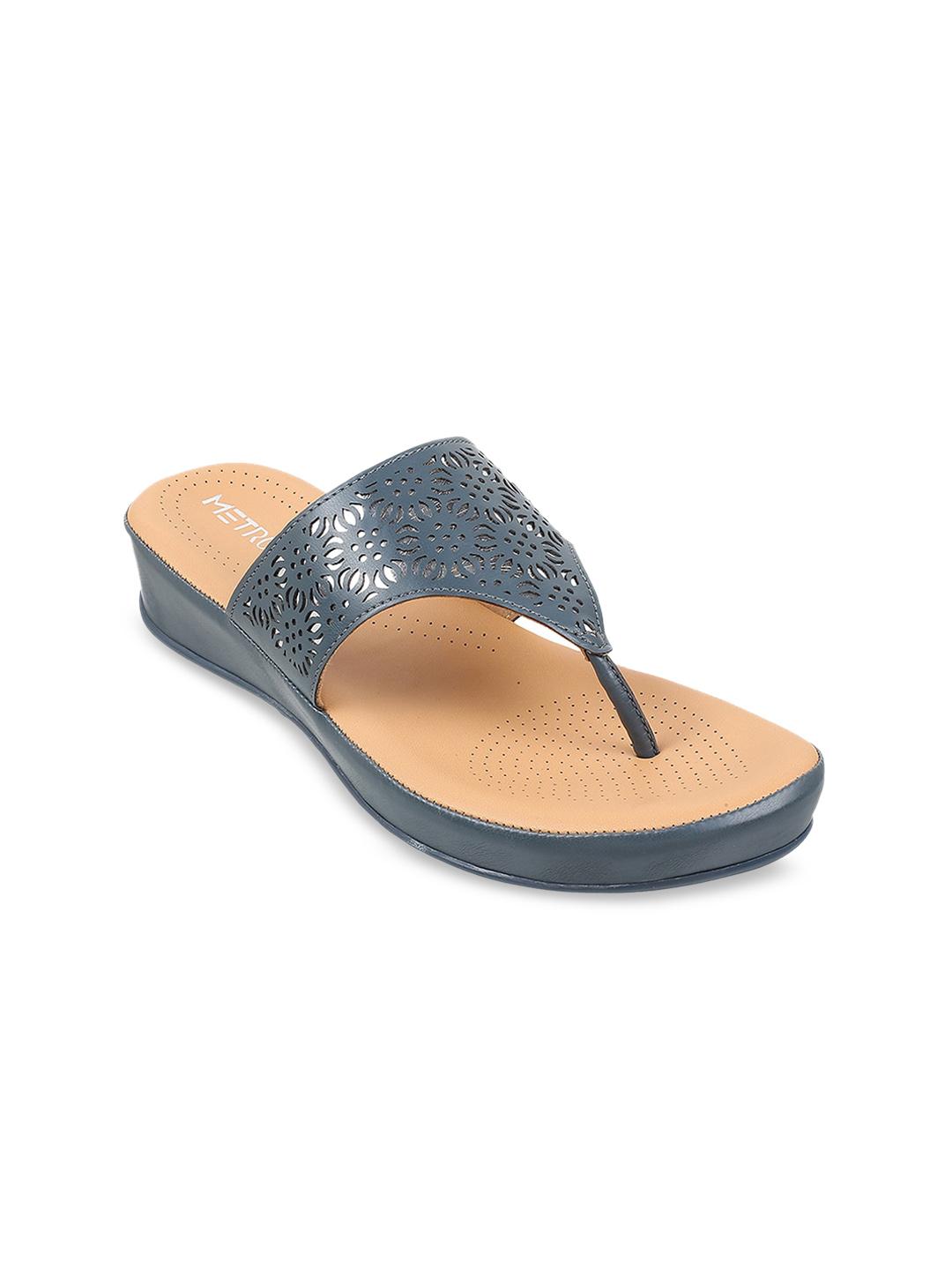 Buy Metro Women Blue Embellished Open Toe Flats With Laser Cuts - Flats ...