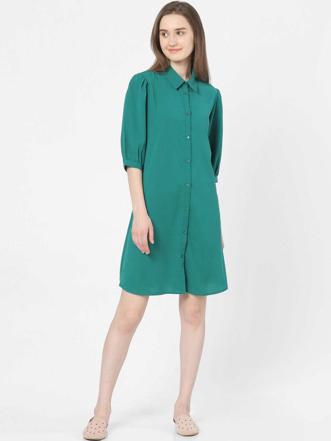 Buy Vero Moda Women Green Polyester Shirt Style Dress - Dresses for ...