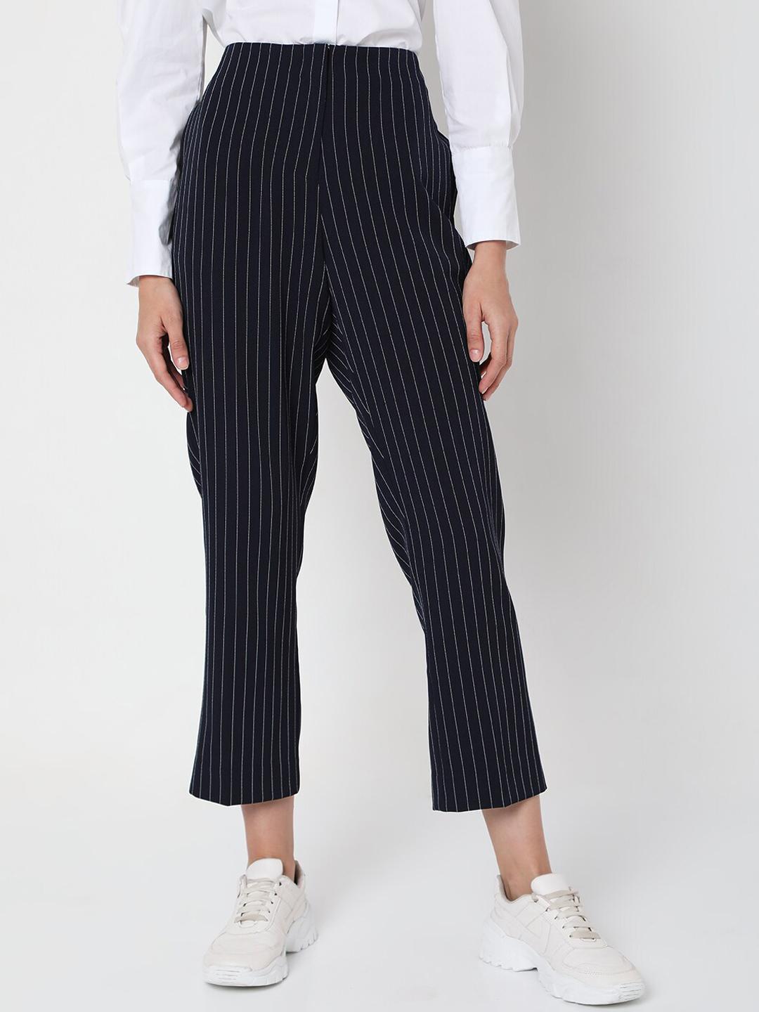 Buy Vero Moda Women Navy Blue High Rise Trouser - Trousers for Women ...