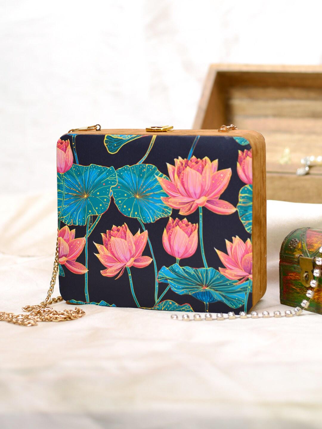 Buy ARTKLIM Women Navy Blue & Pink Printed Box Clutch - Clutches for ...