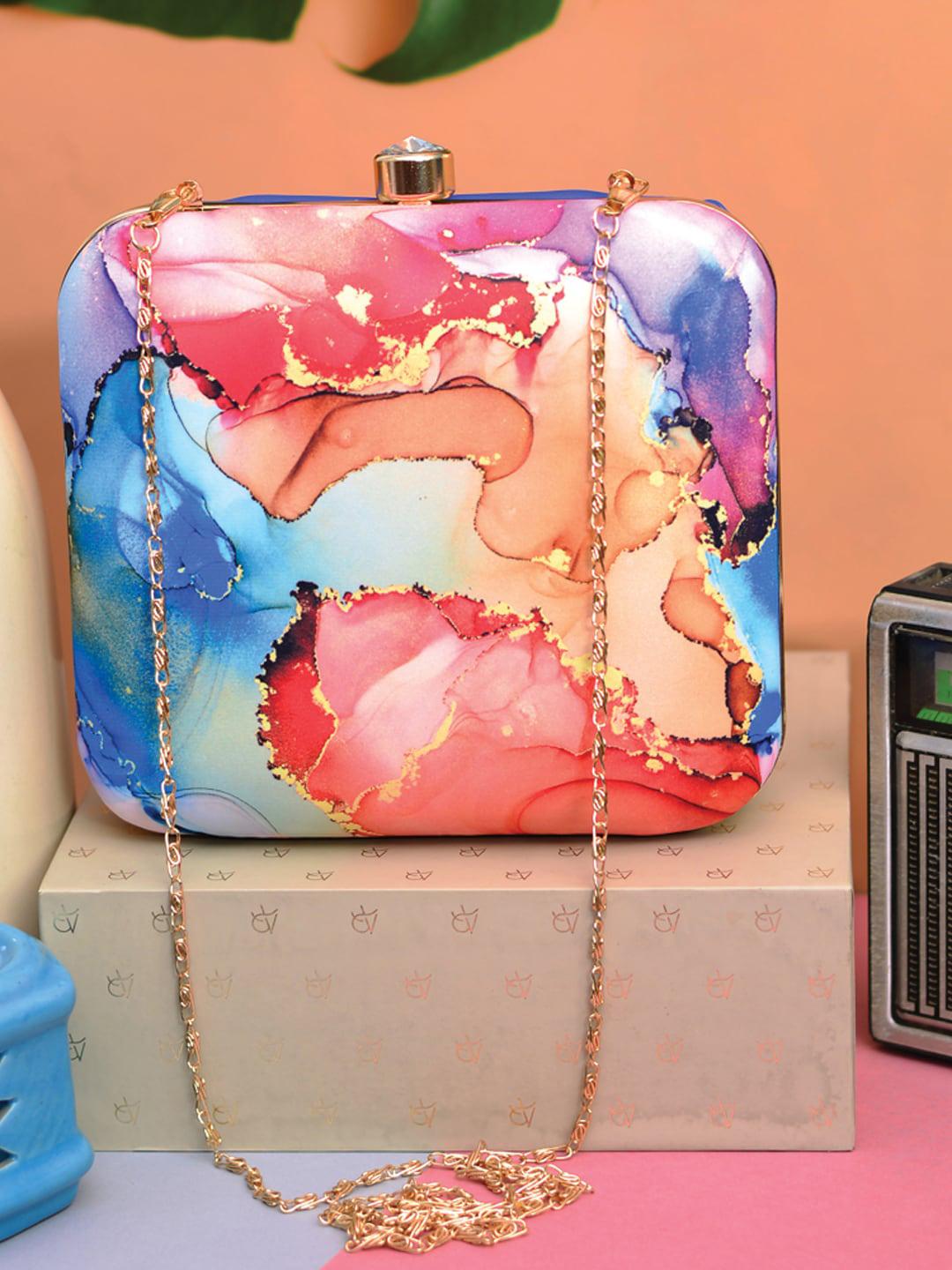 Buy ARTKLIM Blue & Pink Printed Box Clutch - Clutches for Women ...