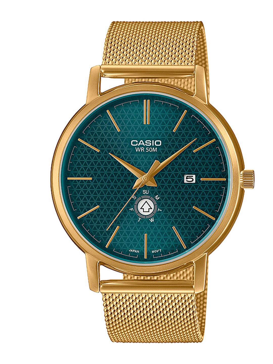 Buy CASIO Men Blue Dial & Gold Toned Stainless Steel Straps Analogue ...