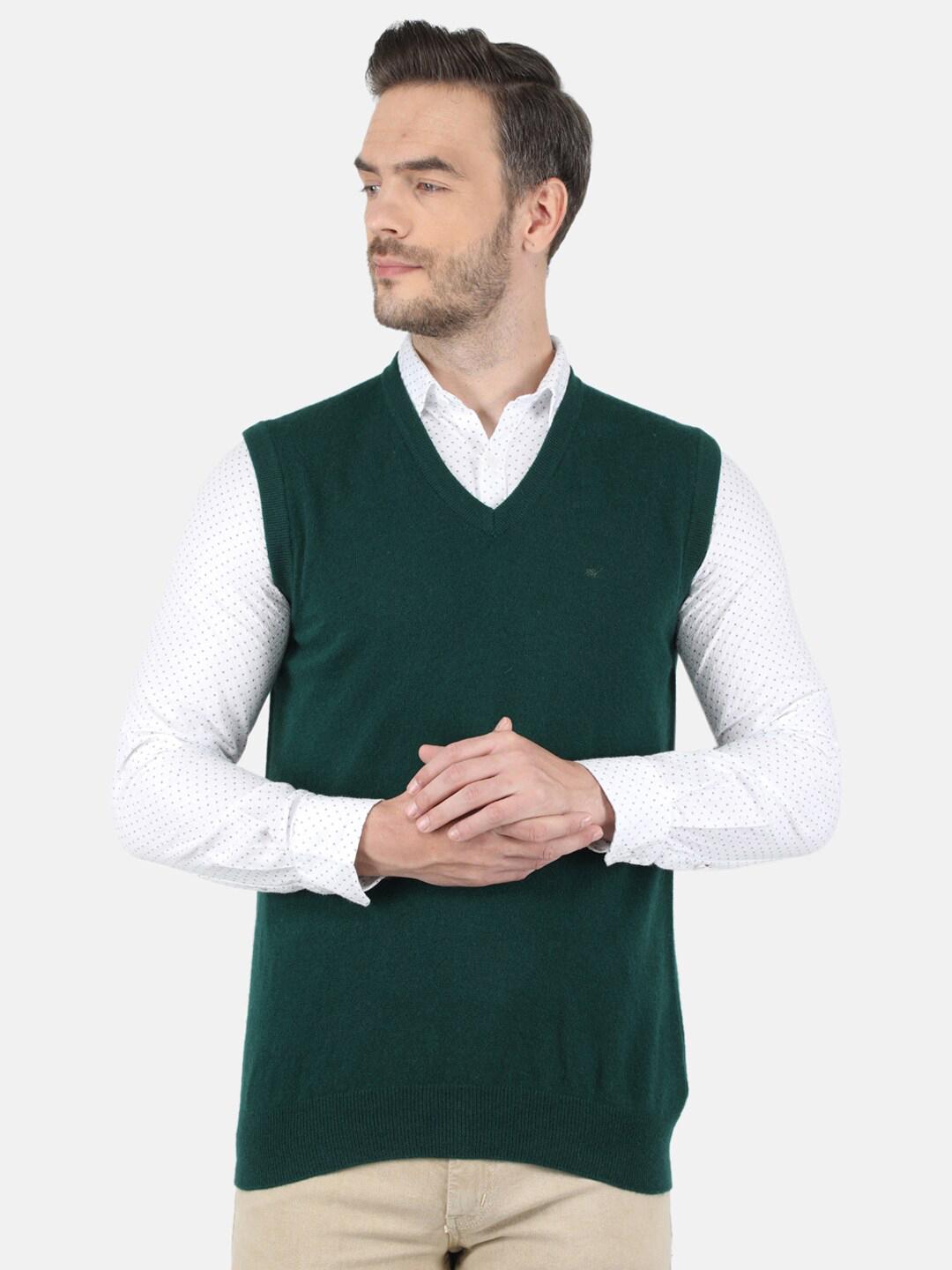 Buy Monte Carlo Men Green Solid Lamb Wool Sweater Vest - Sweaters for ...