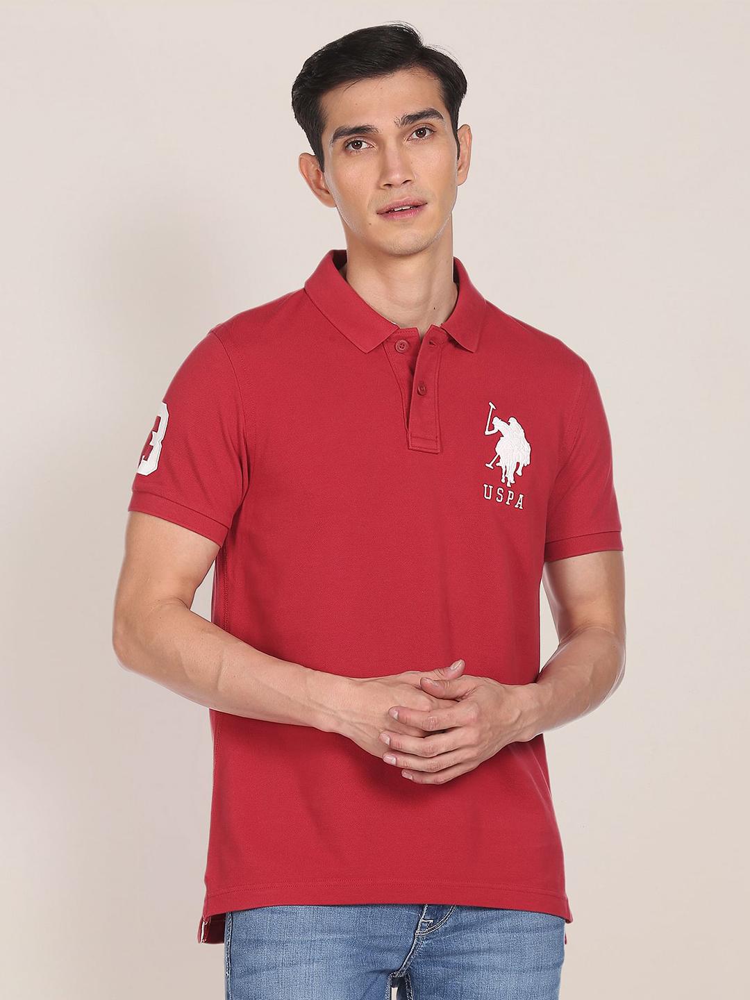 Buy U S Polo Assn Men Red Polo Collar Pure Cotton Slim Fit T Shirt ...