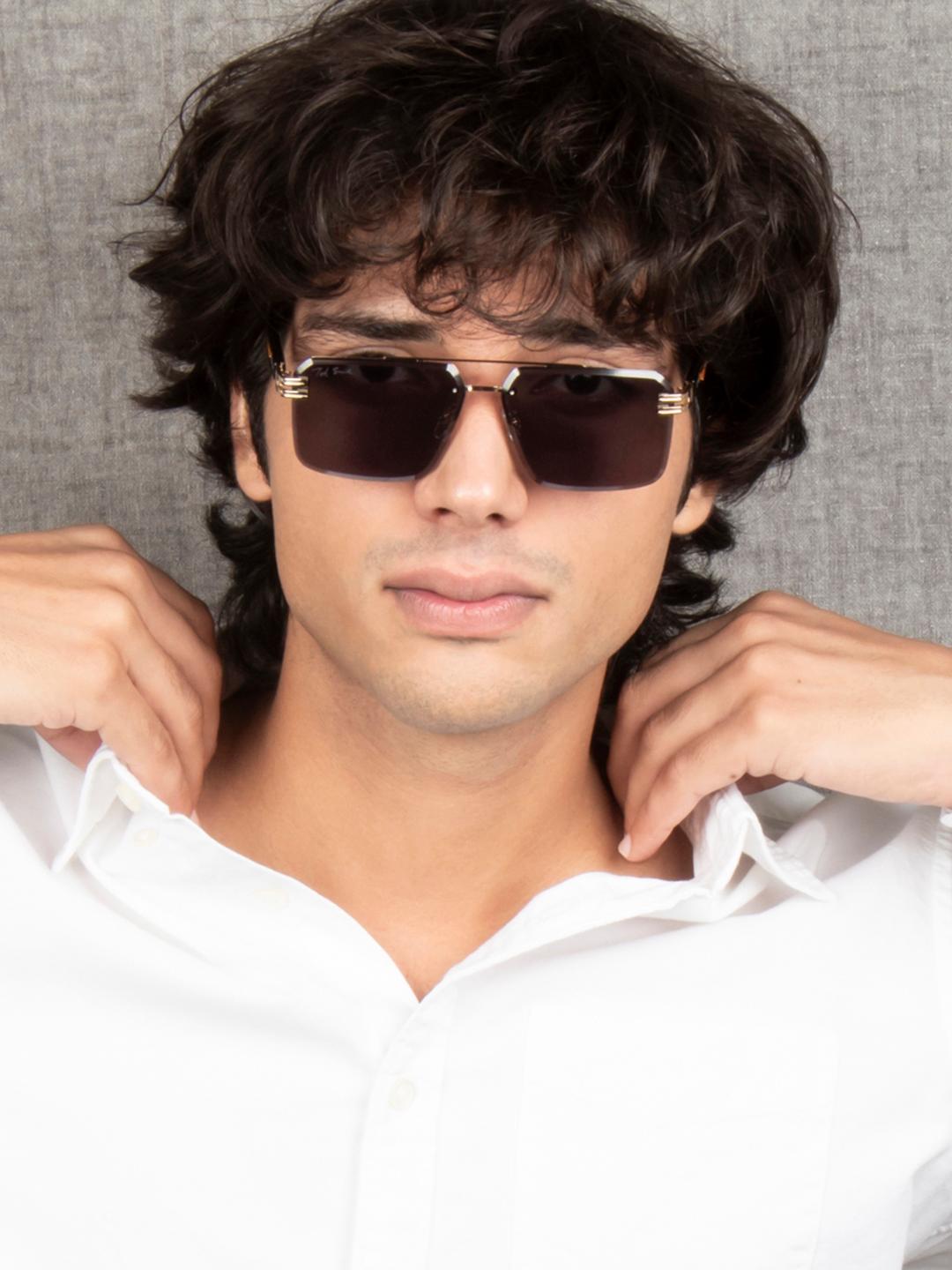 Buy Ted Smith Unisex Gold Black Aviator Sunglasses With UV Protected ...