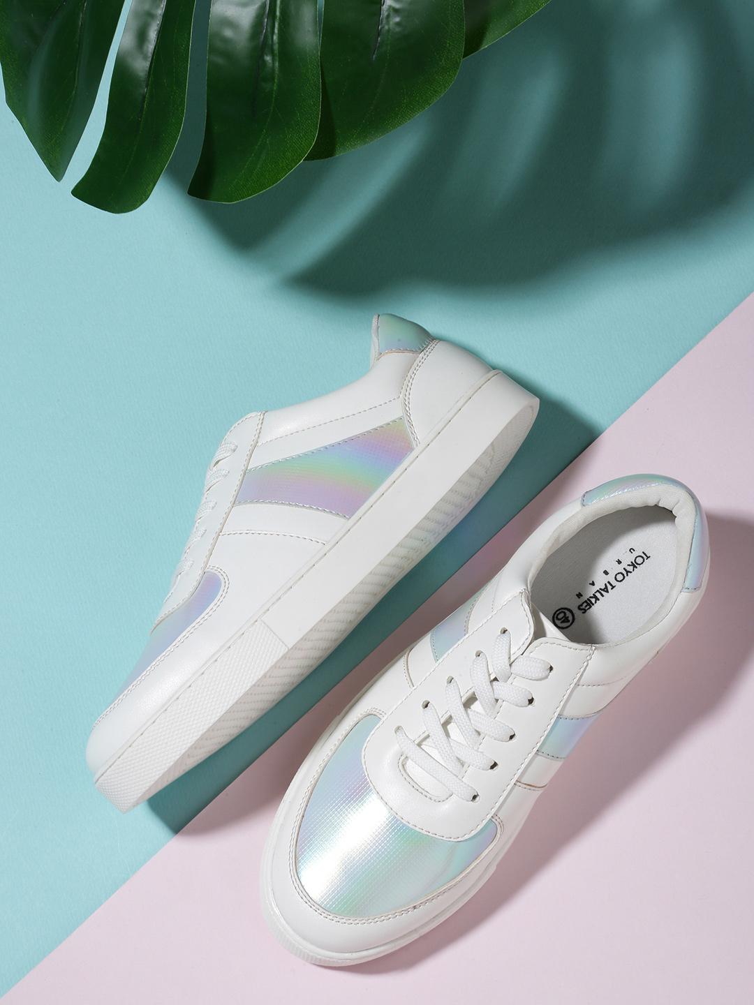 Buy Tokyo Talkies Women White And Silver Colourblocked PU Sneakers ...