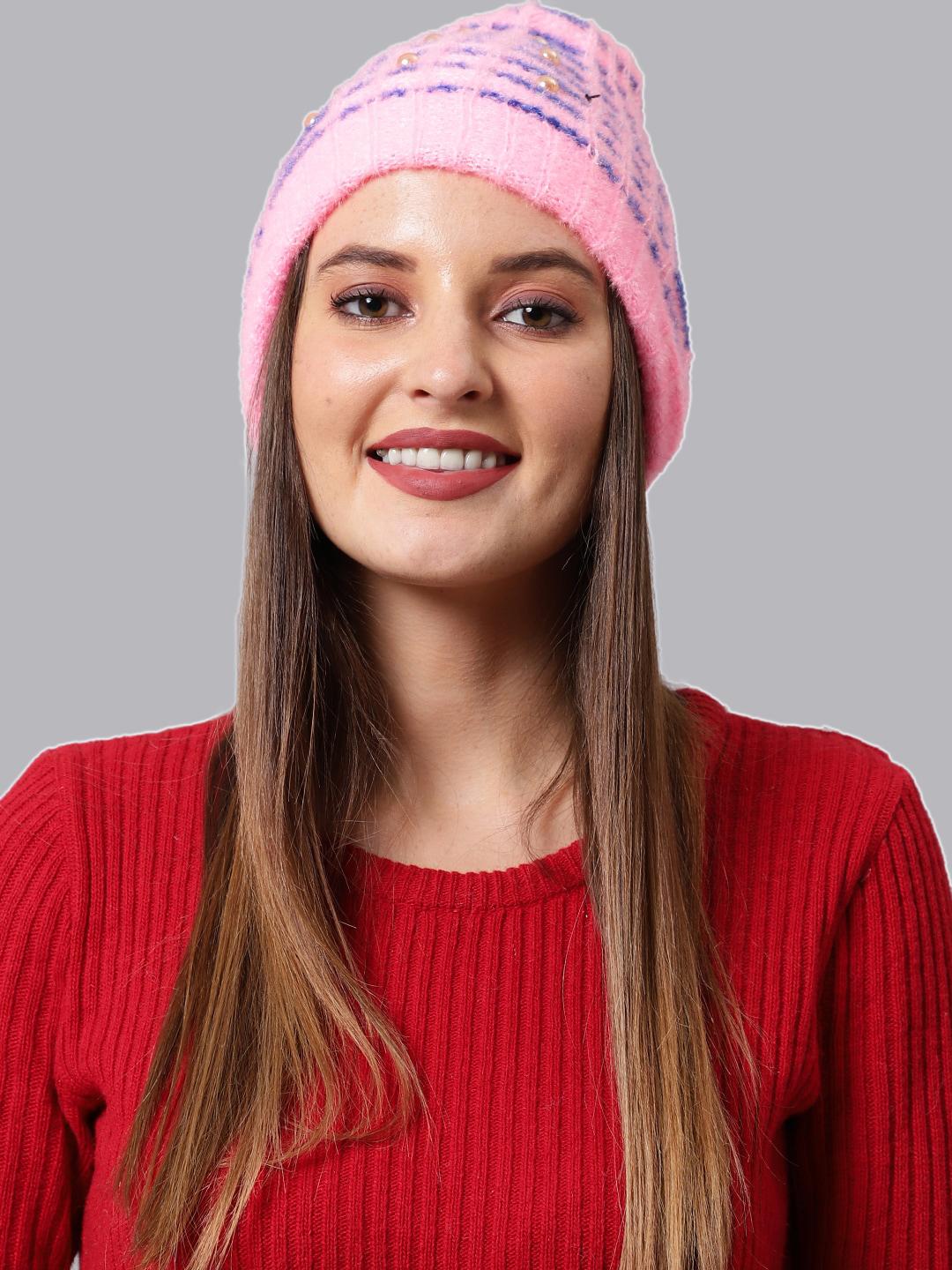 Buy ELLIS Women Pink & Navy Blue Self Design Beanie - Caps for Women ...