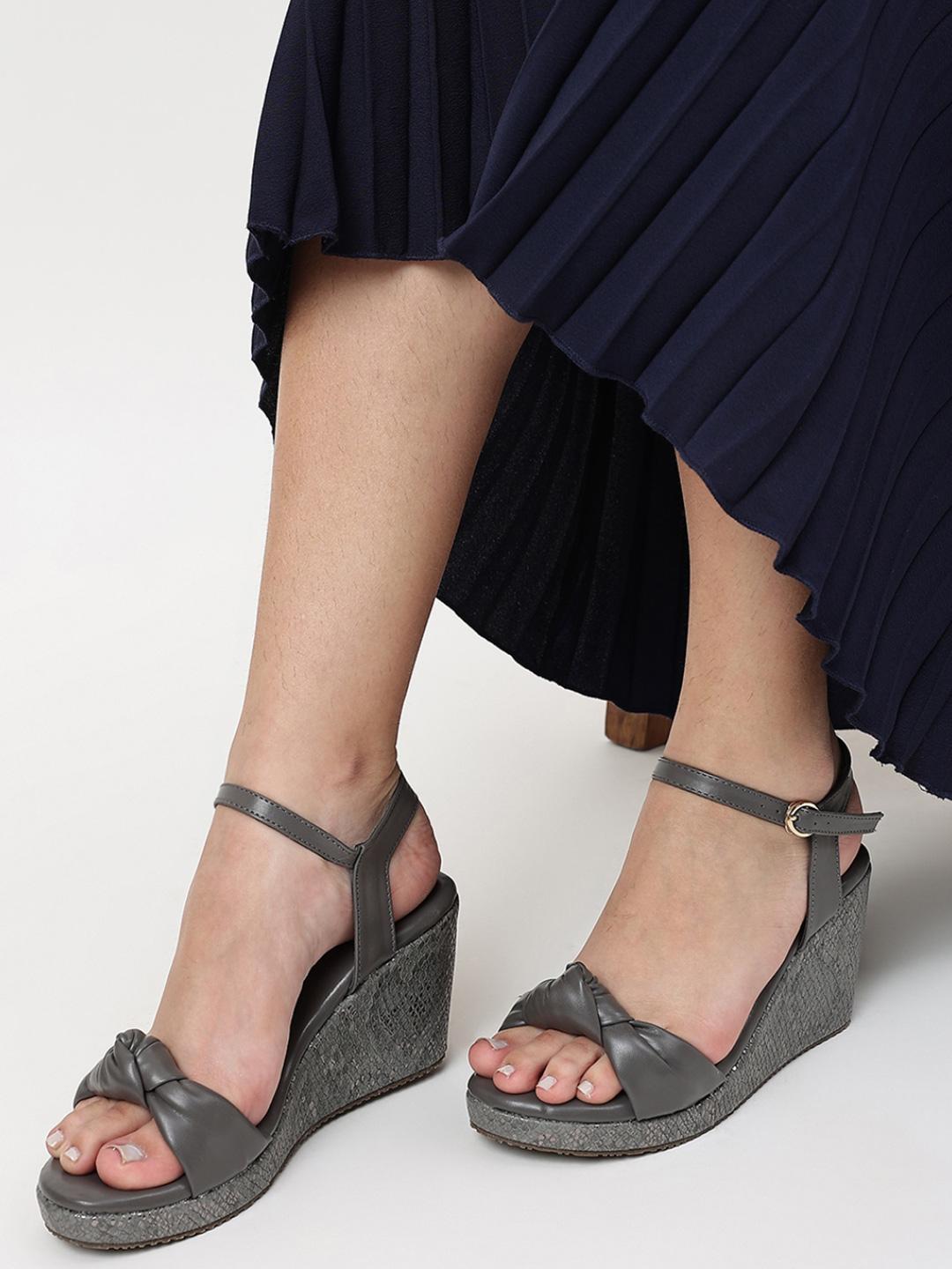 Buy Marc Loire Women Grey PU Wedge Heels With Buckles - Heels for Women ...