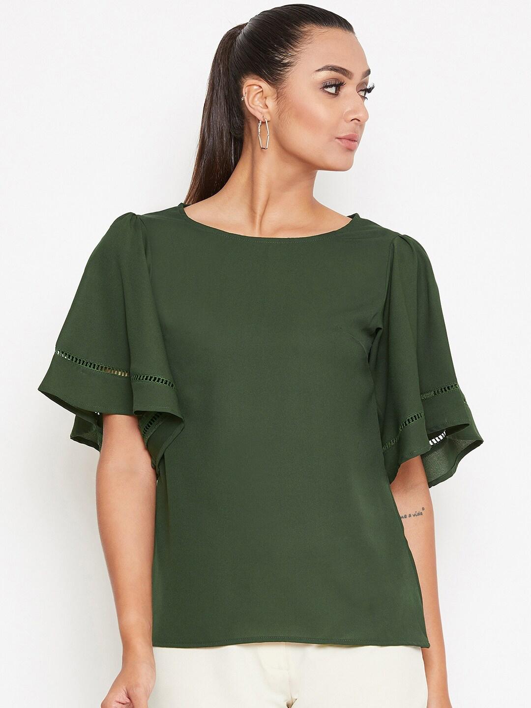 Buy La Zoire Olive Green Solid Georgette Top - Tops for Women 19778322 ...
