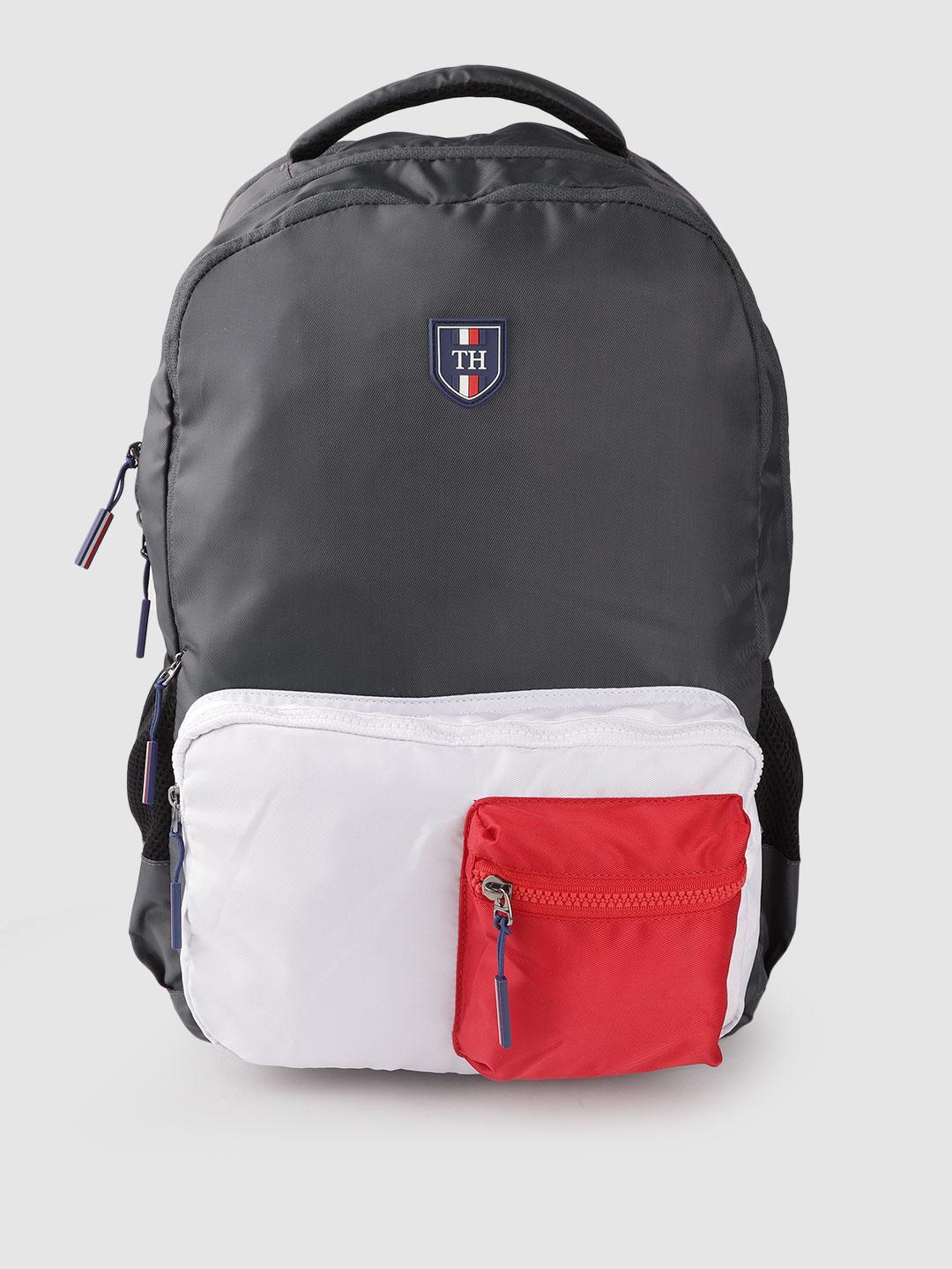 Buy Tommy Hilfiger Unisex Grey & White Colorblocked Backpack ...