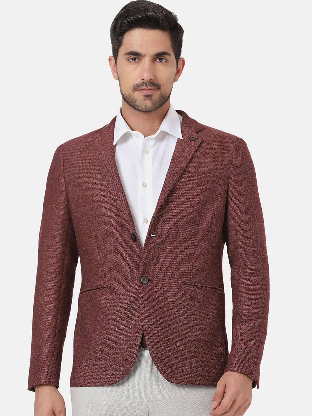 Buy Blackberrys Men Maroon Solid Slim Fit Single Breasted Blazers ...