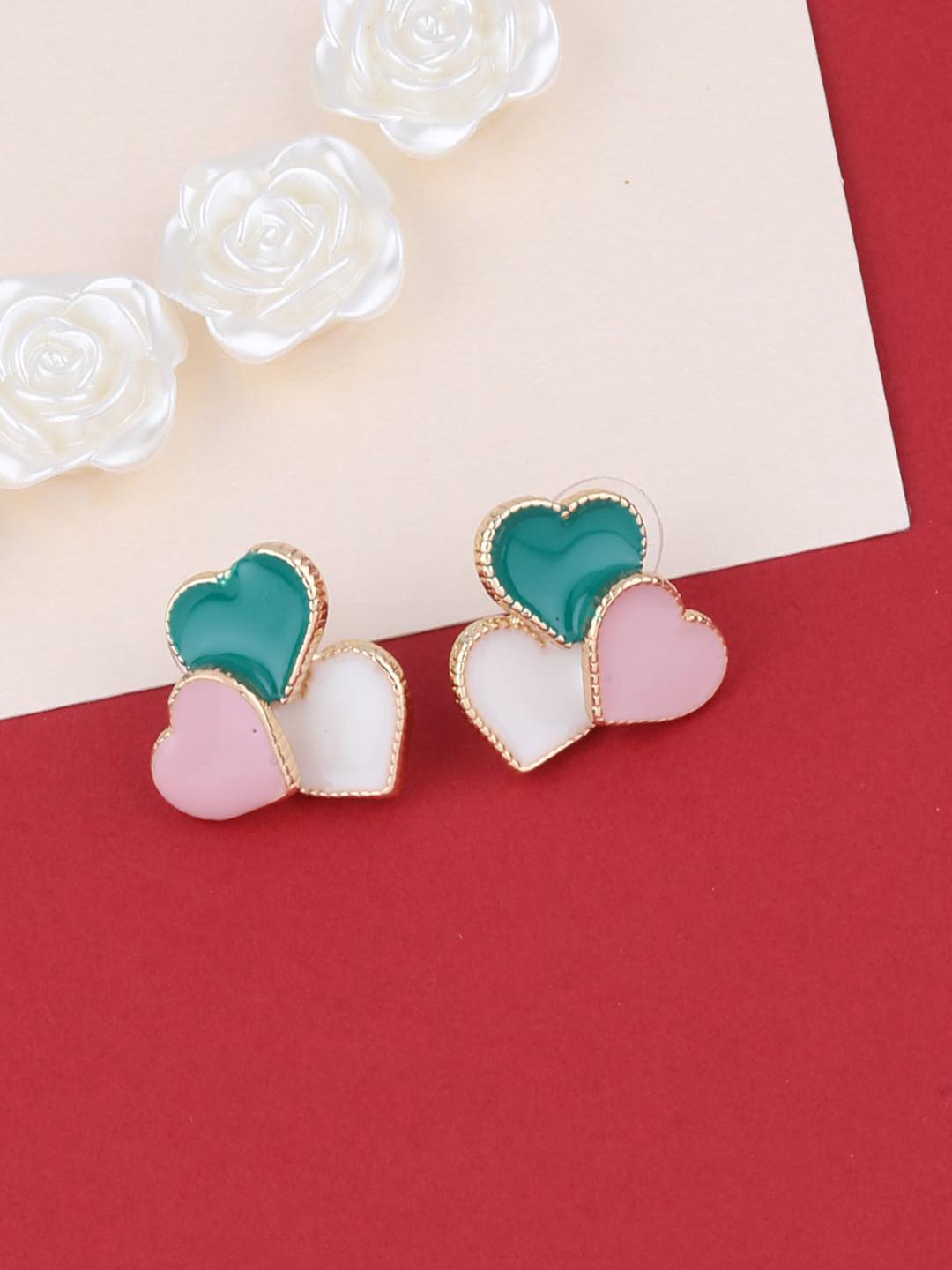 Buy Silver Shine Green & White Heart Shaped Studs Earrings - Earrings ...