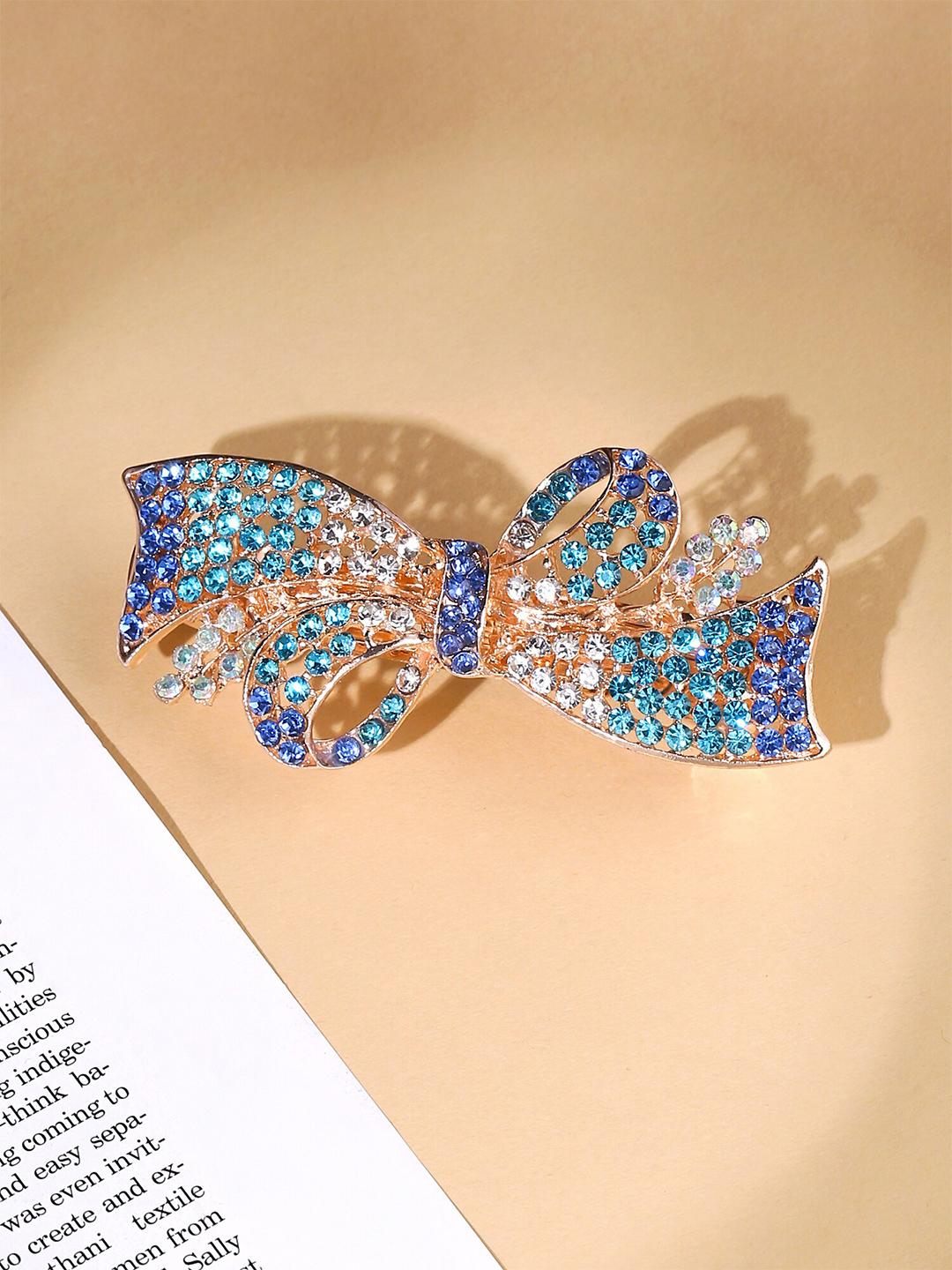 Buy Yellow Chimes Gold Plated Bow Designed Blue Stone Studded French ...