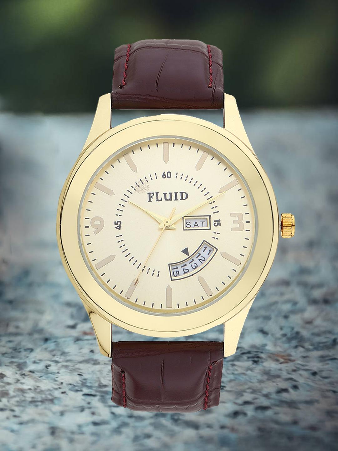 Buy FLUID Men Round Dial & Leather Straps Analogue Watch FL 019 GD01 ...