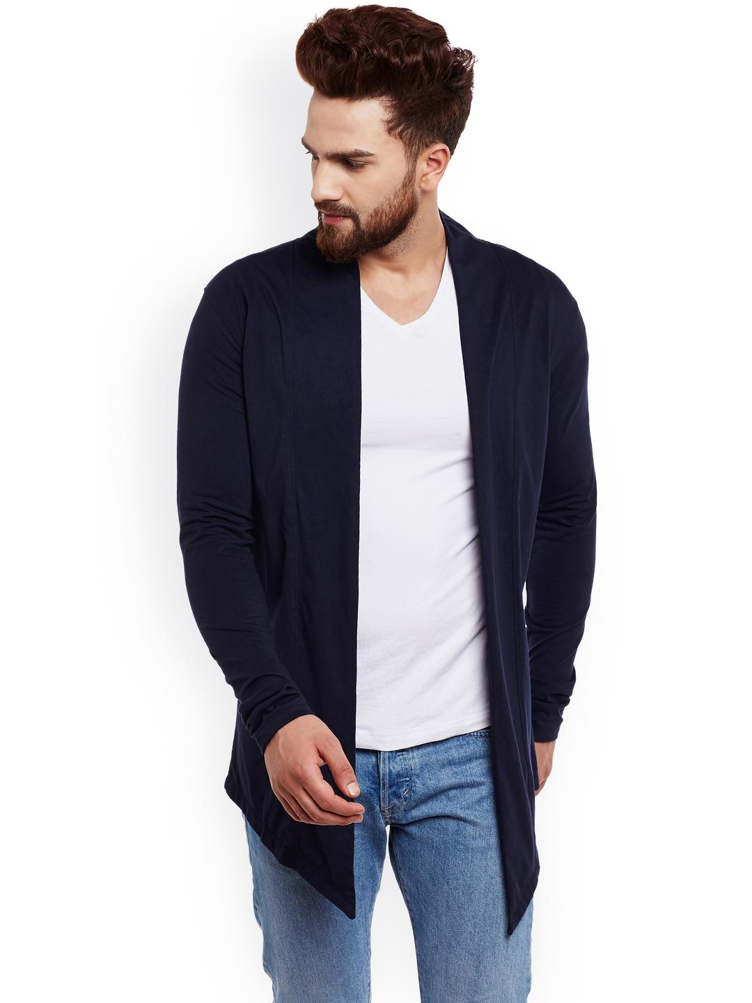 Buy CHILL WINSTON Men Navy Blue Solid Open Front Jacket - Jackets for ...