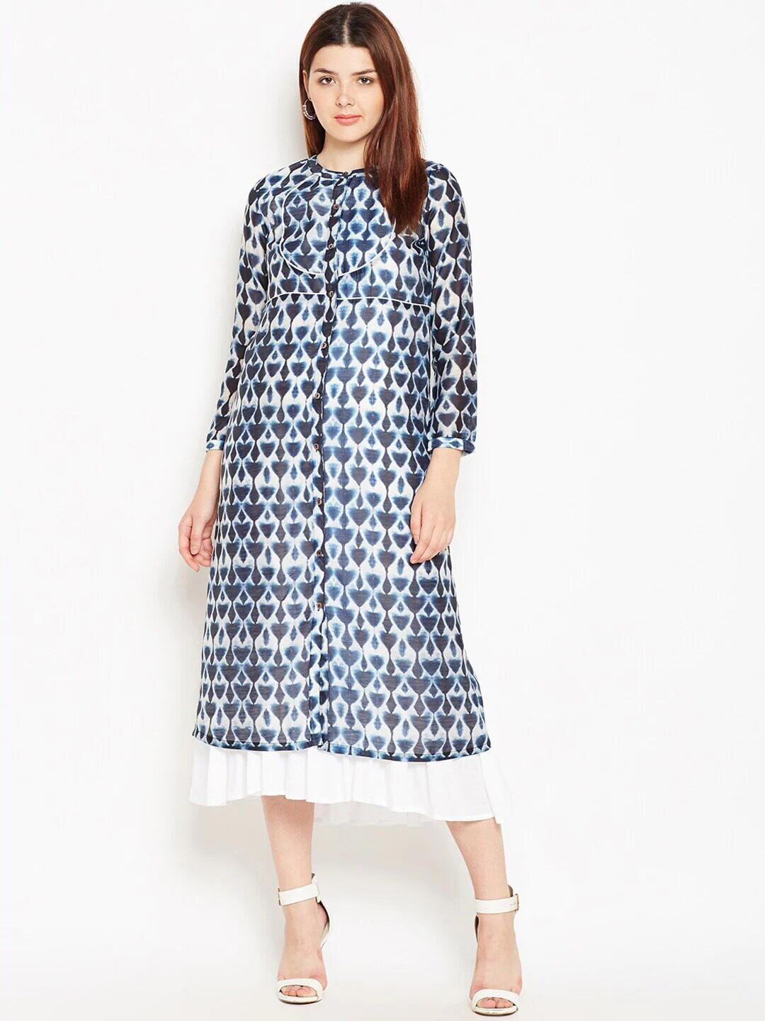 Buy Be Indi Blue Ethnic Motifs Ethnic A Line Midi Dress - Ethnic ...