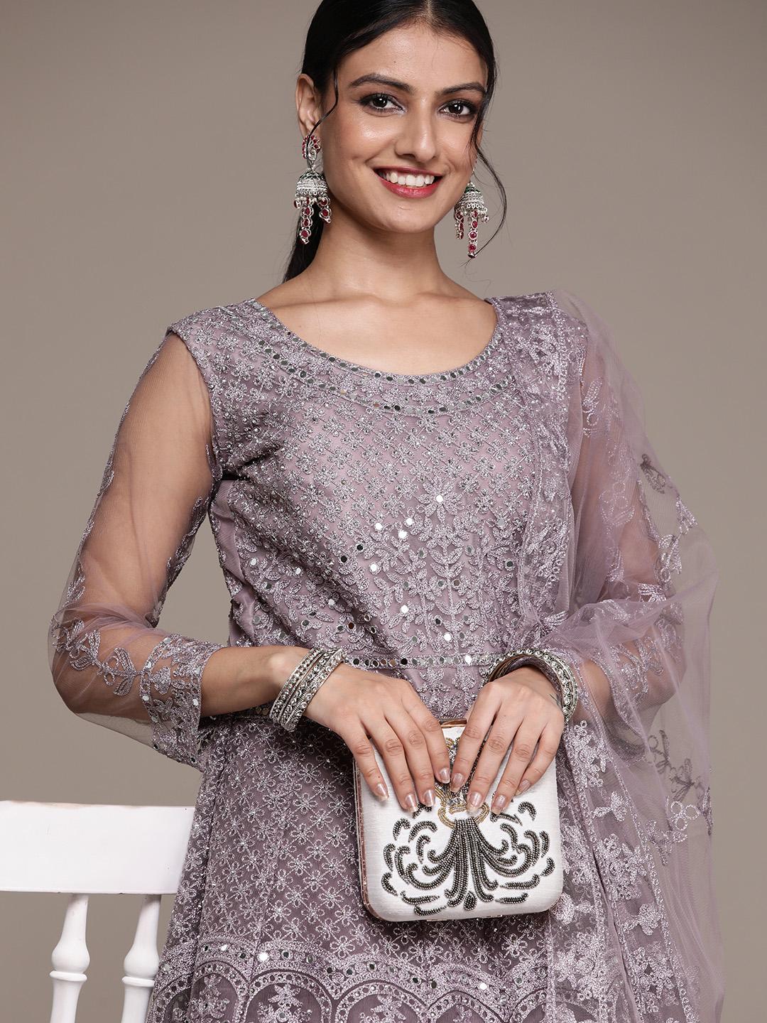 Buy SAARYA Ethnic Motifs Embroidered Beads & Stones Studded A Line ...
