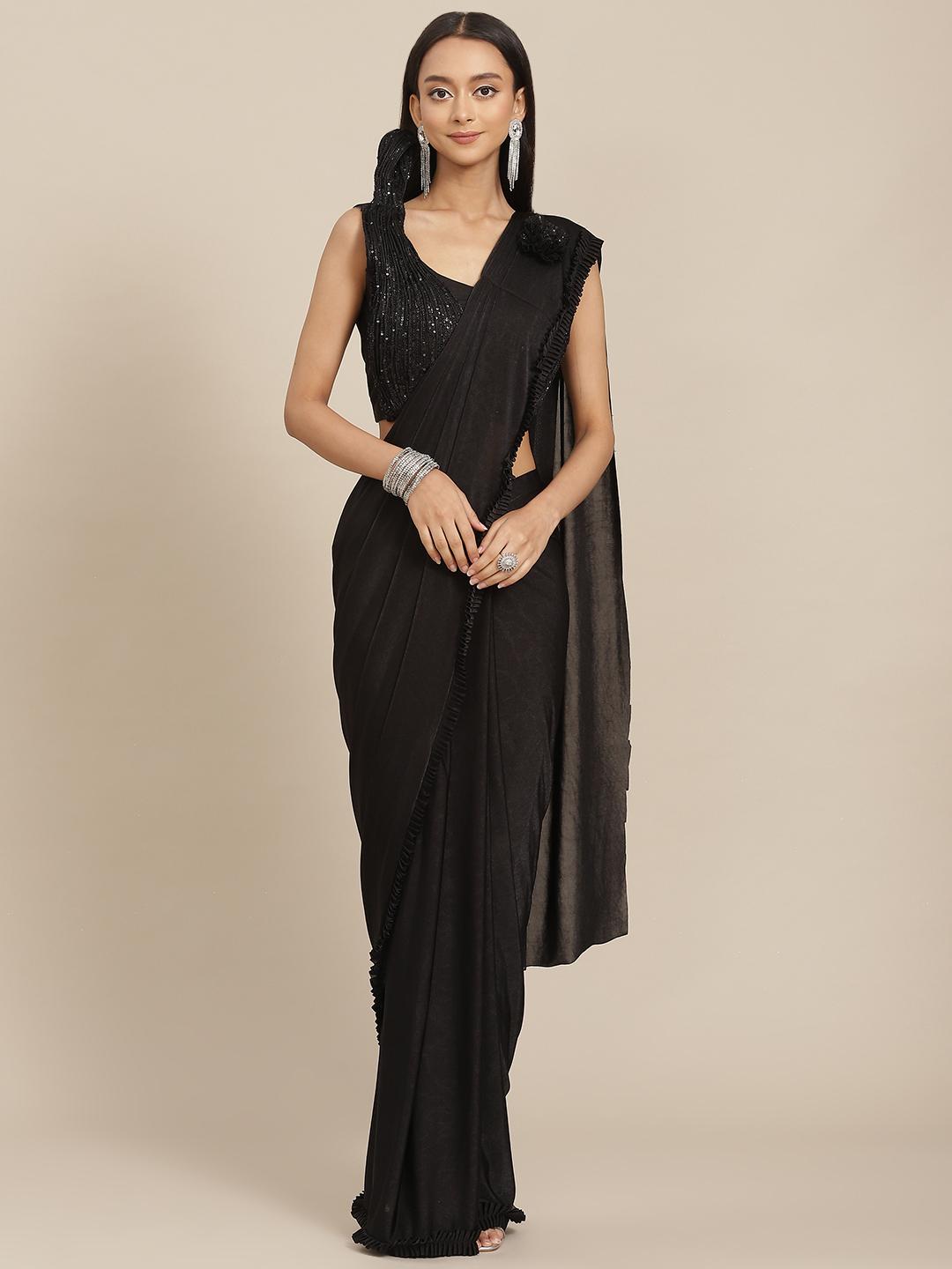 Buy SAARYA Black Sequinned Satin Ready To Wear Saree - Sarees for Women ...