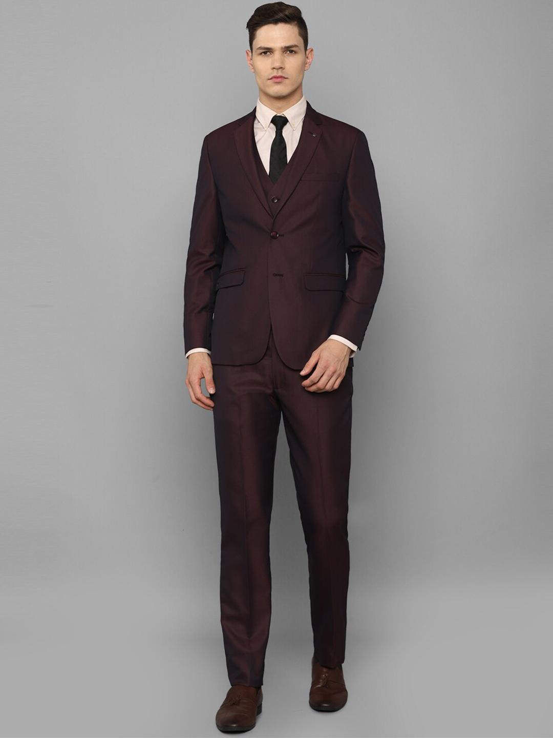 Buy Louis Philippe Men Maroon Self Design Single Breasted 3 Piece ...