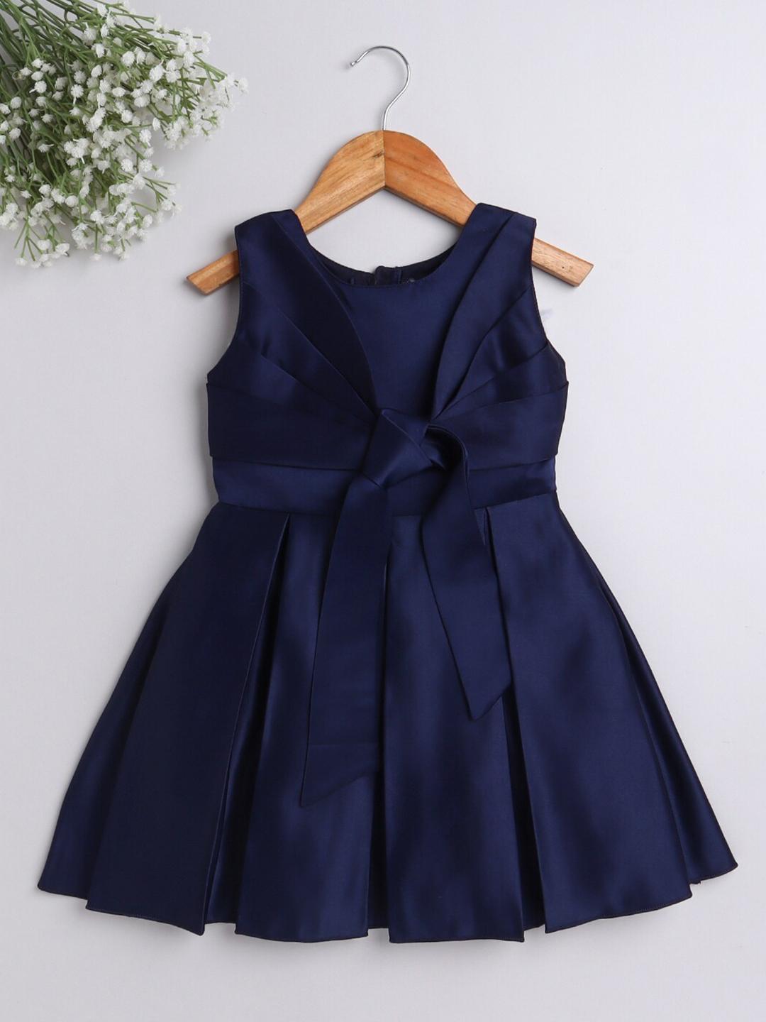 Buy The Magic Wand Girls Navy Blue Solid Satin Dress - Dresses for ...