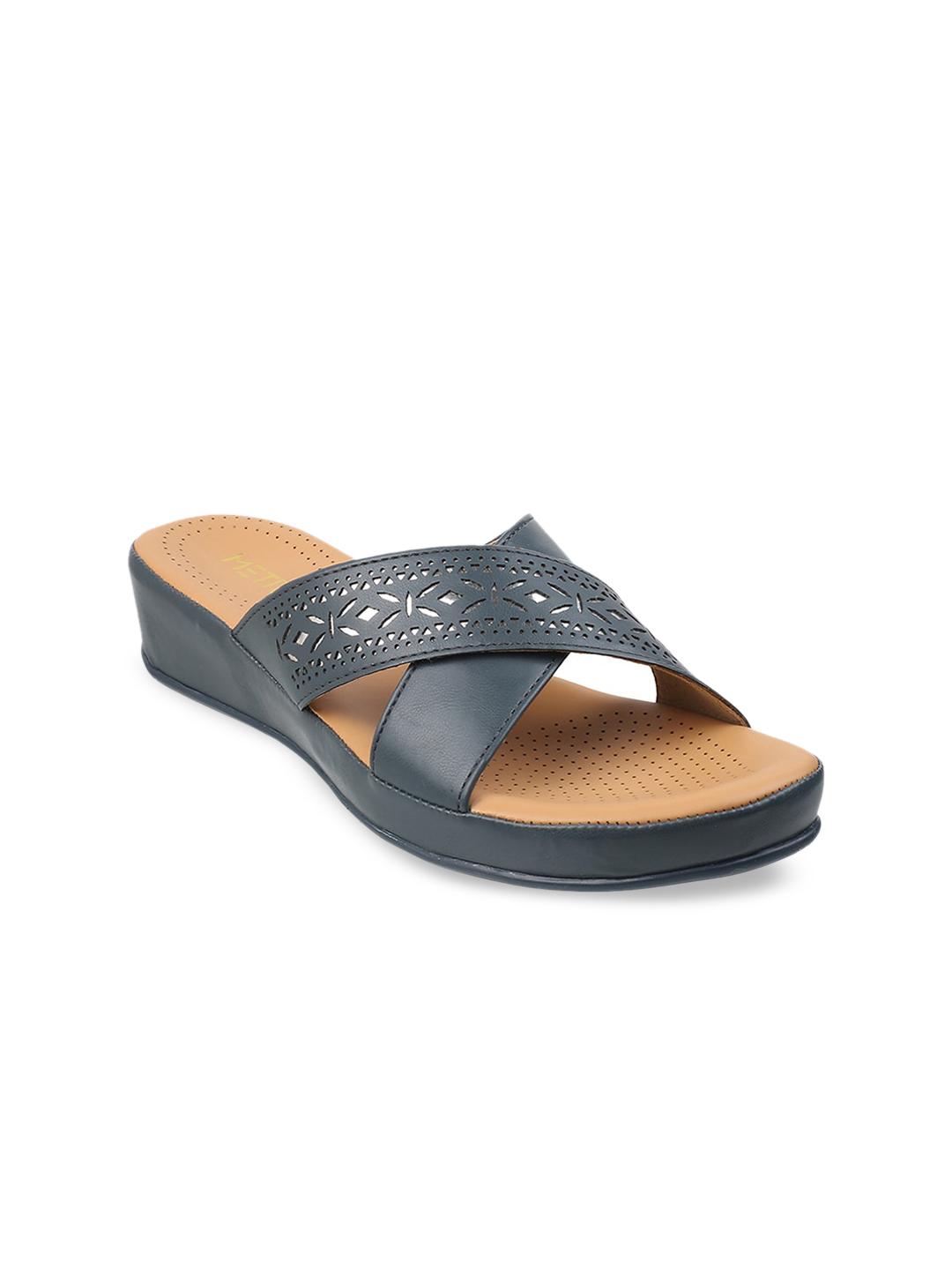 Buy Metro Women Blue Open Toe Flats With Laser Cuts - Flats for Women ...